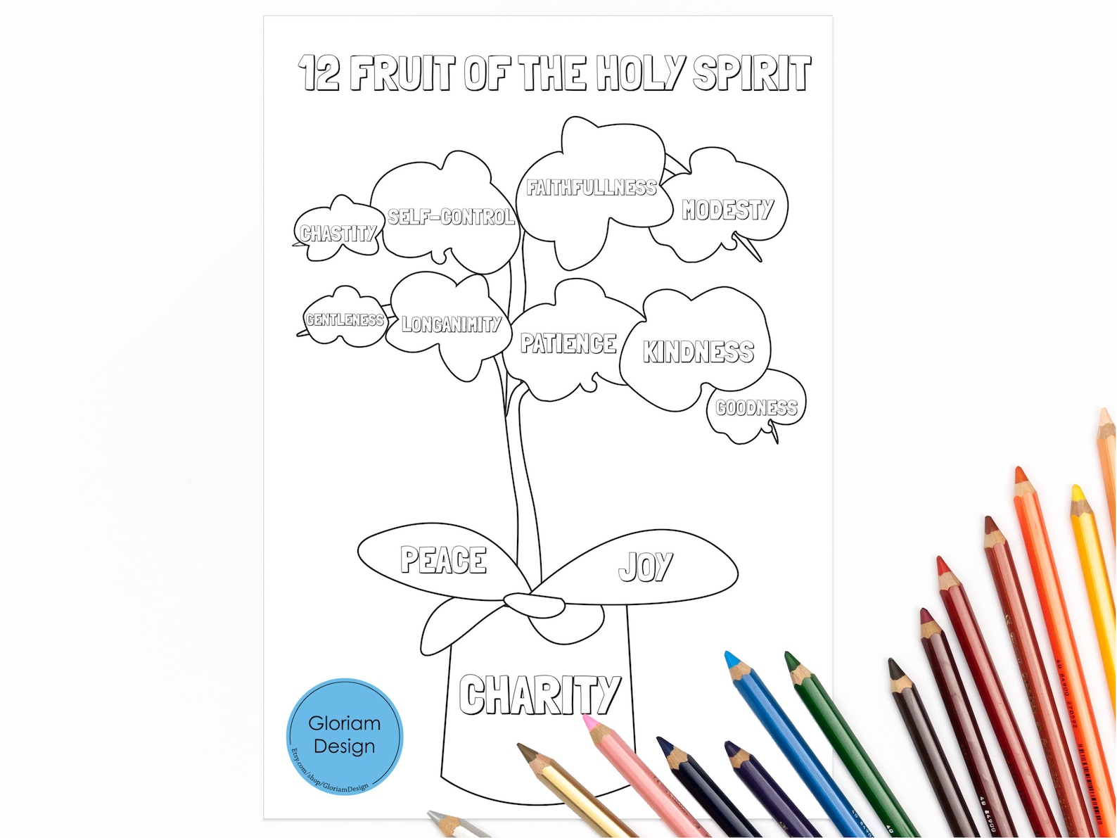 12 Fruit of the Holy Spirit Coloring Page, Catholic Kids Activity ...
