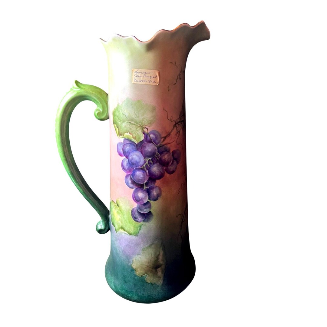Jean Pouyat JPL Limoges 15 Hand Painted Ewer Pitcher Green Grapes ...