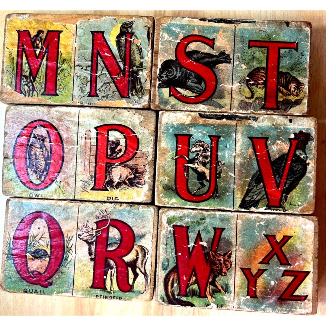 Antique Victorian Timeworn Alphabet Lithograph Wooden Picture Blocks - Etsy