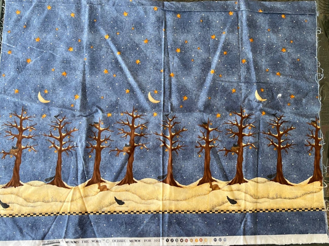 Vintage Border Print Fabric Debbie Mumm for SSI Blue Snowy Trees 3/4 Yd ...