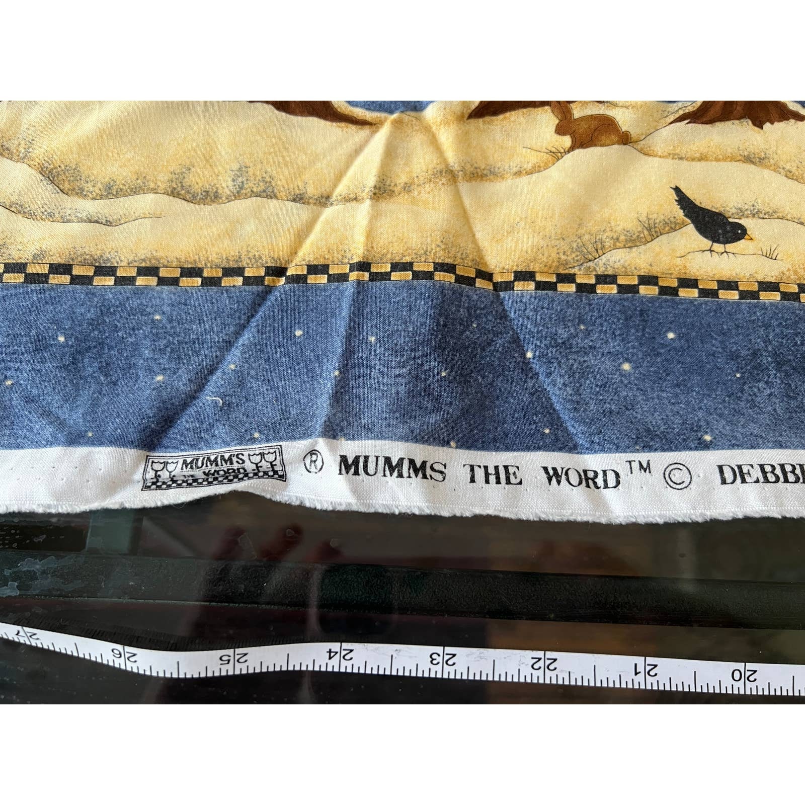 Vintage Border Print Fabric Debbie Mumm for SSI Blue Snowy Trees 3/4 Yd ...