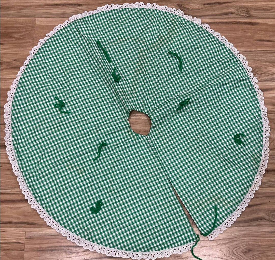 Vintage Tree Skirt Handmade Green Gingham Lined Christmas Holiday - Etsy