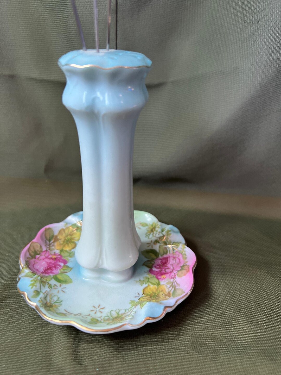 Antique RS Prussia Germany Turquoise Blue Pink Floral Hat Pin Holder 4 ...
