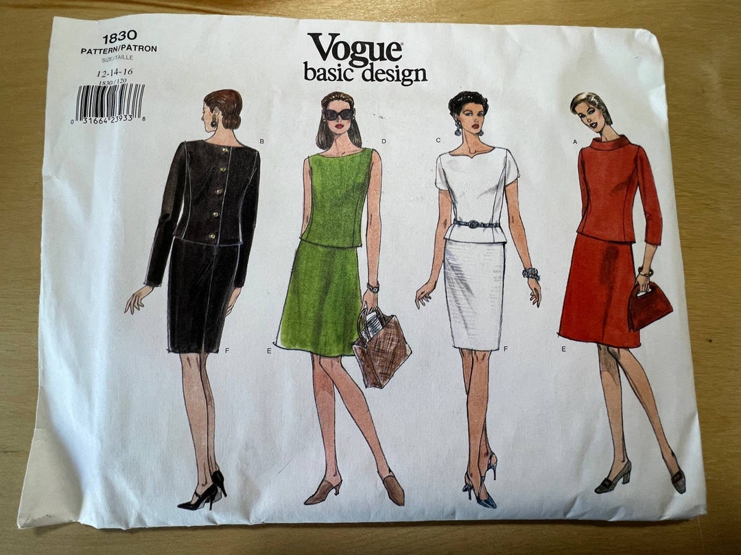Vintage 1996 Vogue Sewing Pattern 1830 Uncut Womens Dresses Size 12 14 ...
