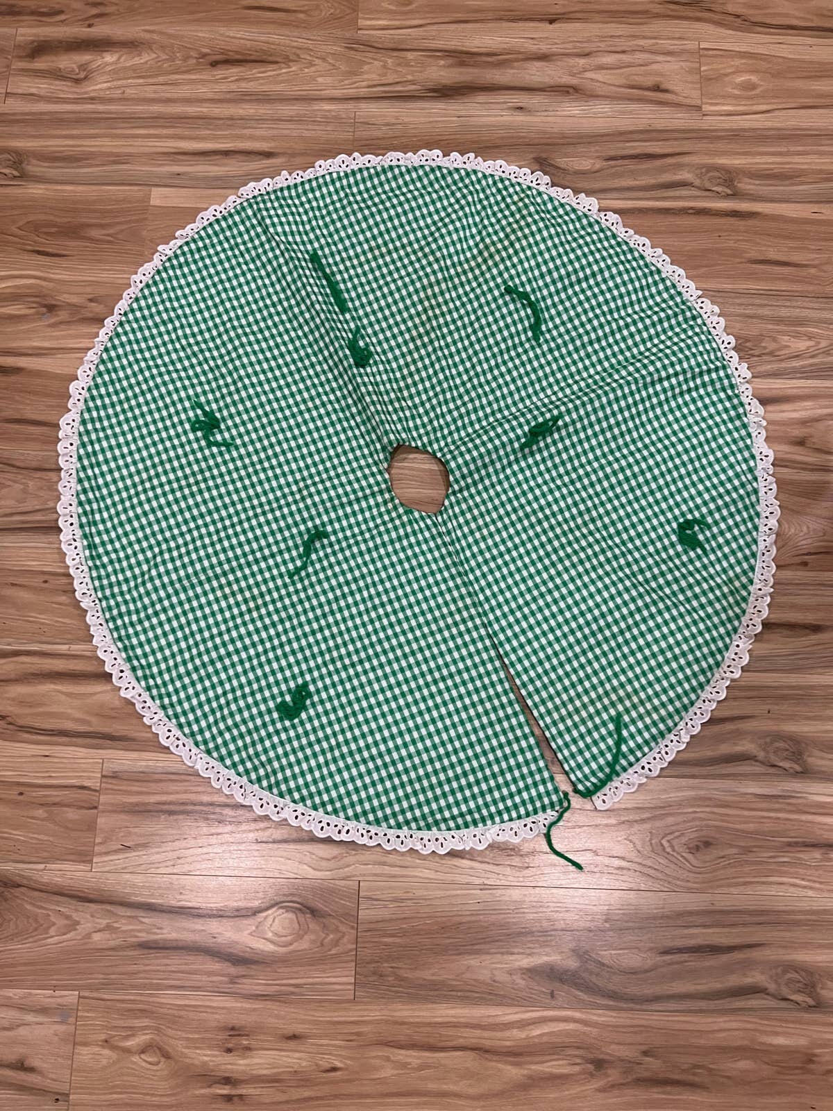 Vintage Tree Skirt Handmade Green Gingham Lined Christmas Holiday - Etsy