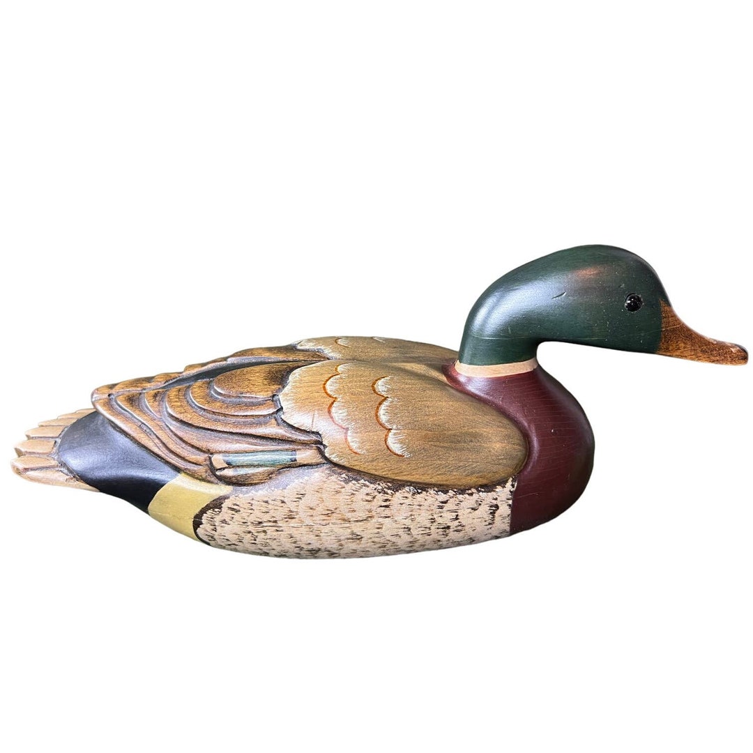 Tom Tabor Wood Duck Decoy Signed Glass Eyes Excellent Library Mallard ...