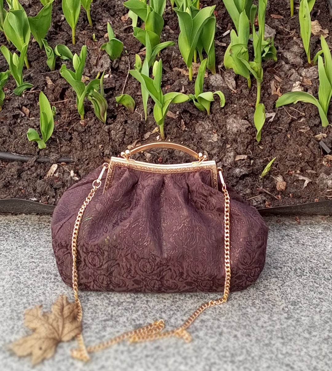 Chocolate Woman Bag Vintage Clasp Handbag Kiss Lock Bag Evening Brown ...