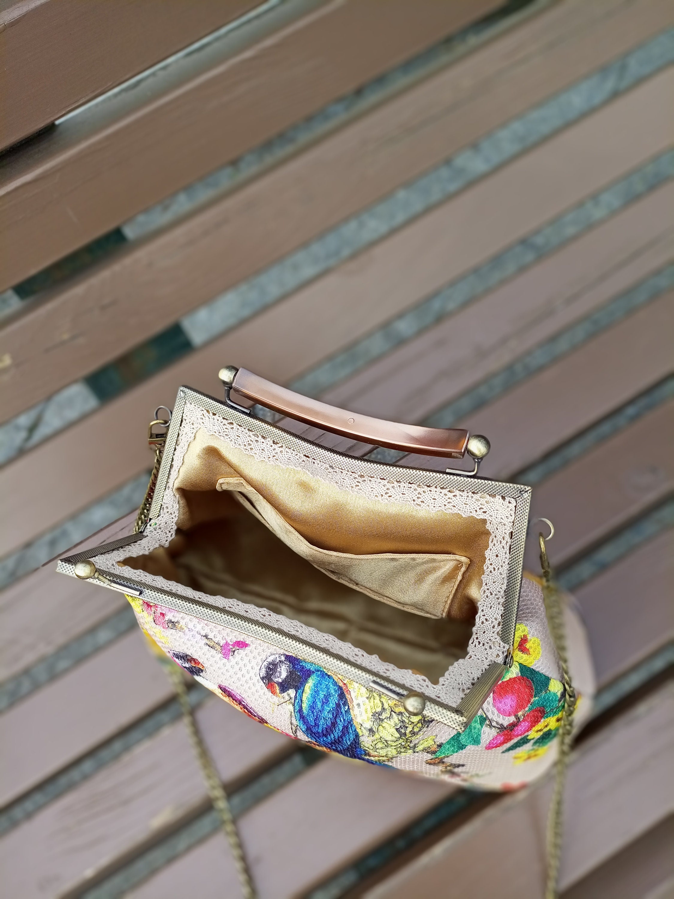 Paradise Birds Bag Vintage Clasp Bag Kisslock Bag Colorful Birds Bag ...