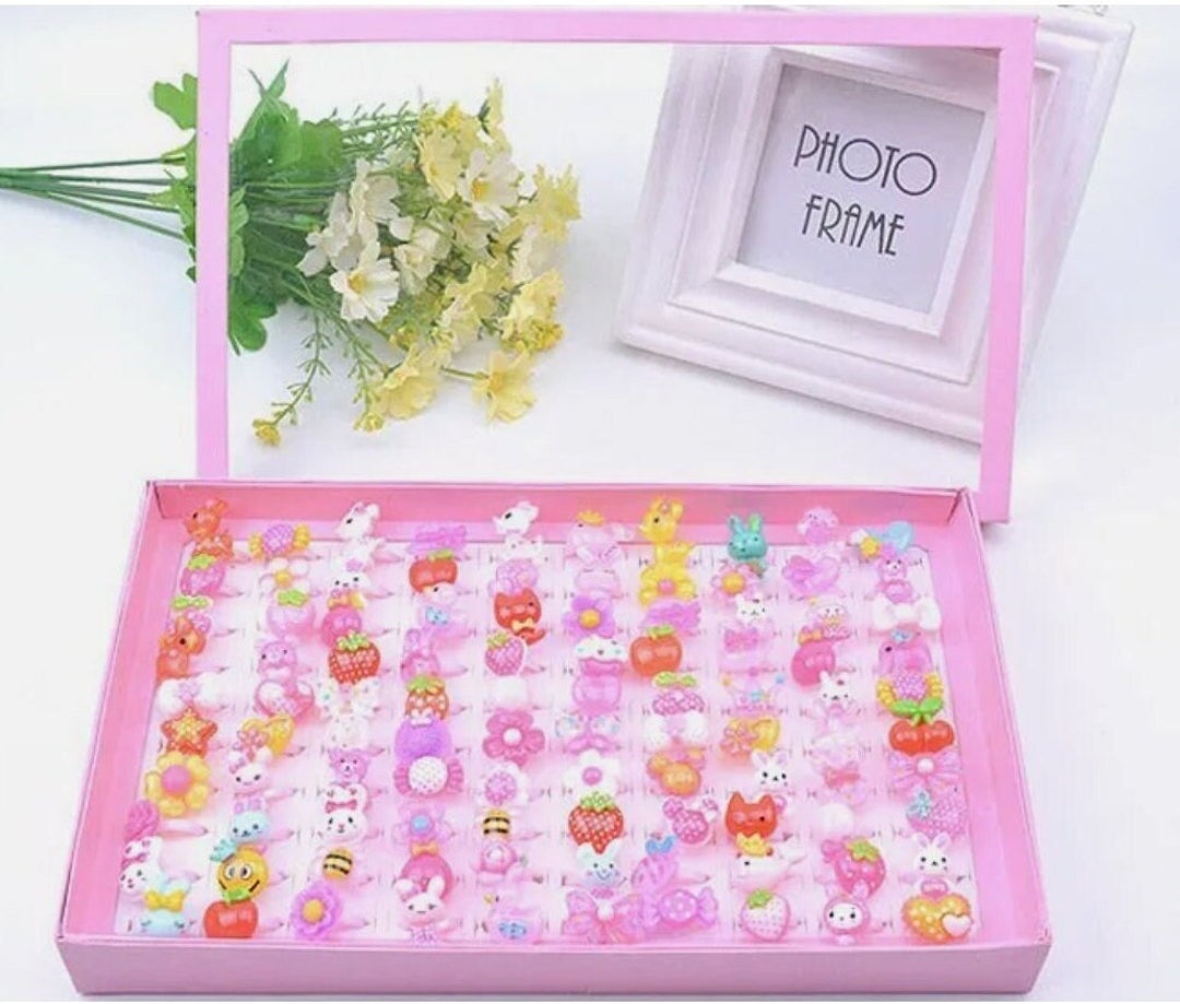 100 Pieces Little Girl Rings Jewelry Rings Girl Pretend Play Rings and ...