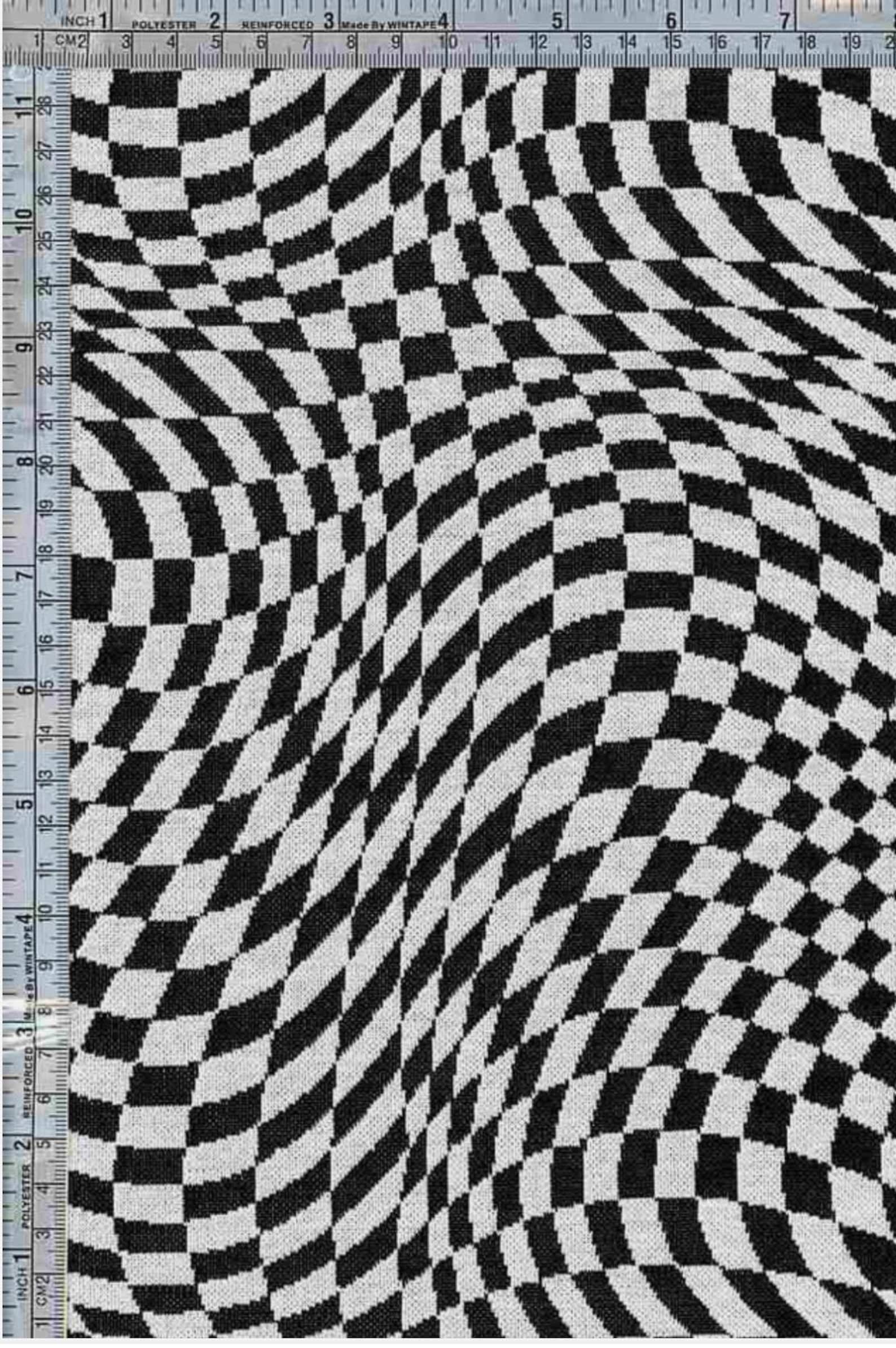 Black and White Checkerboard Swirl Heavyweight Jacquard Knit Fabric ...
