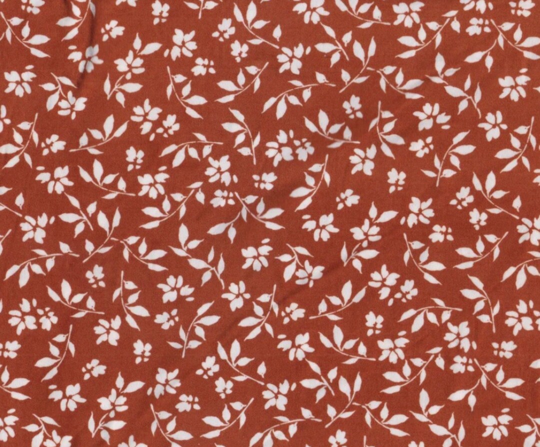 Rust Floral, Fabric by the Yard, Printed Knit, Brushed Knit, Polyester ...