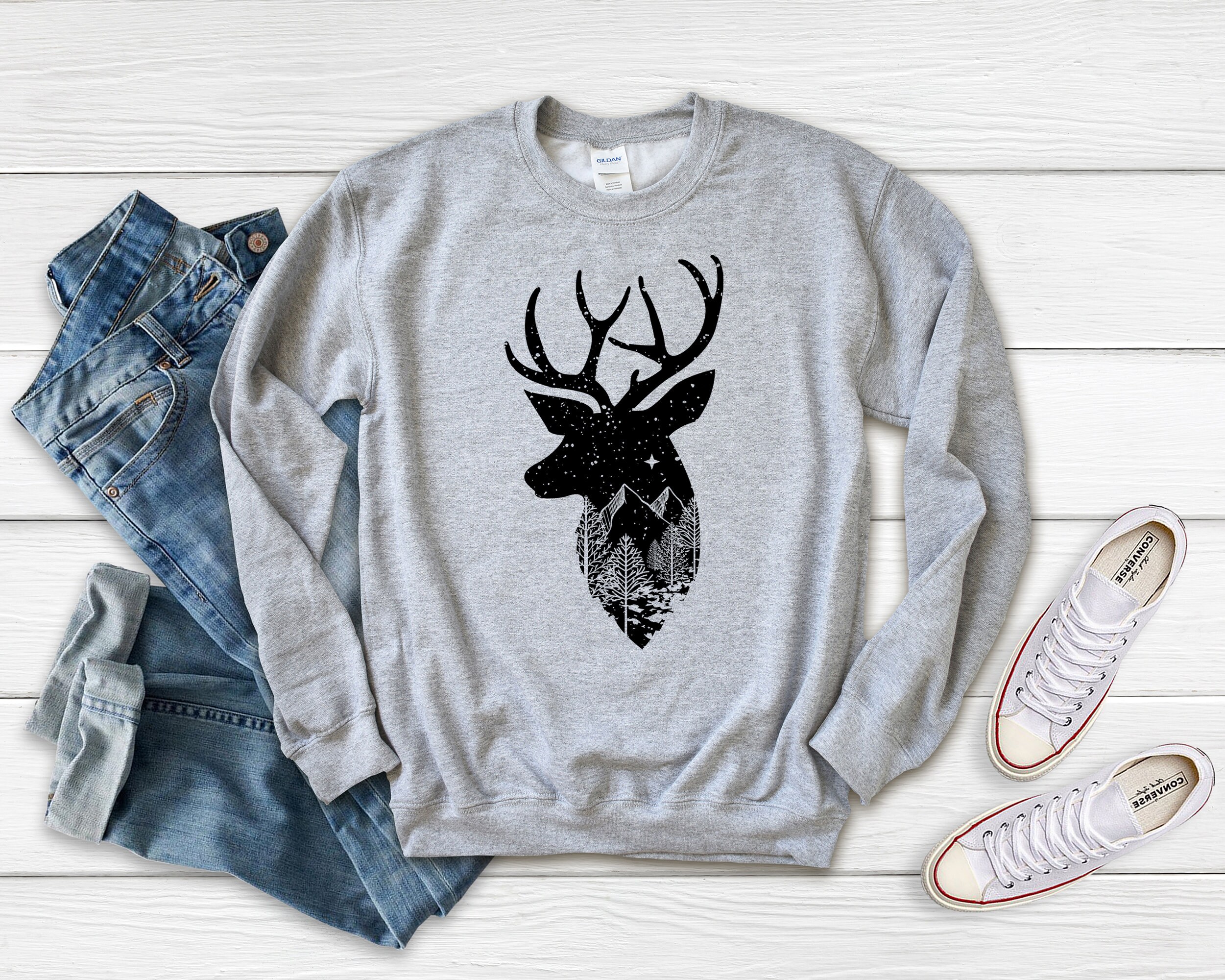 Winter Wonderland Christmas Sweatshirt, Deer Silhouette Sweaters ...