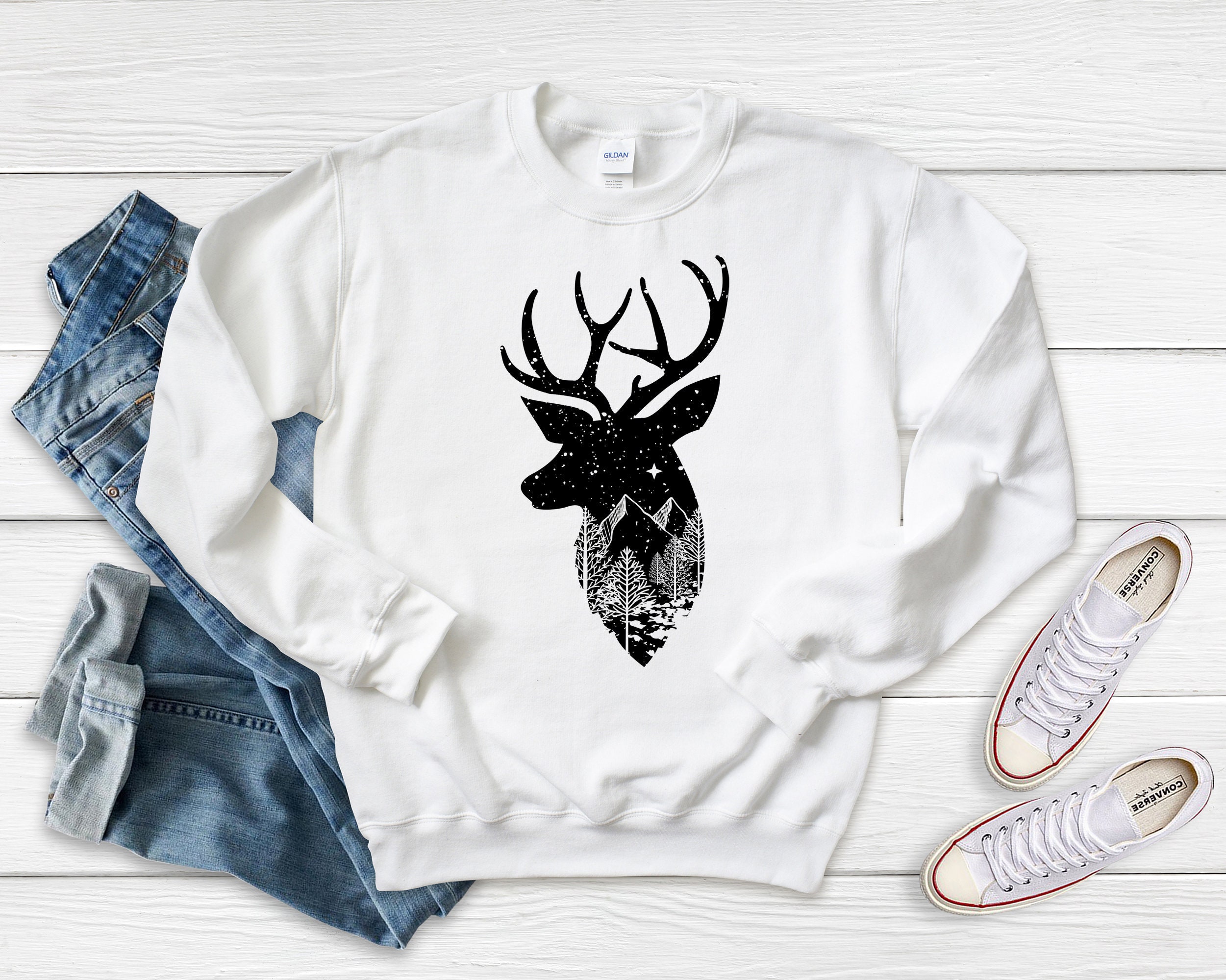 Winter Wonderland Christmas Sweatshirt, Deer Silhouette Sweaters ...
