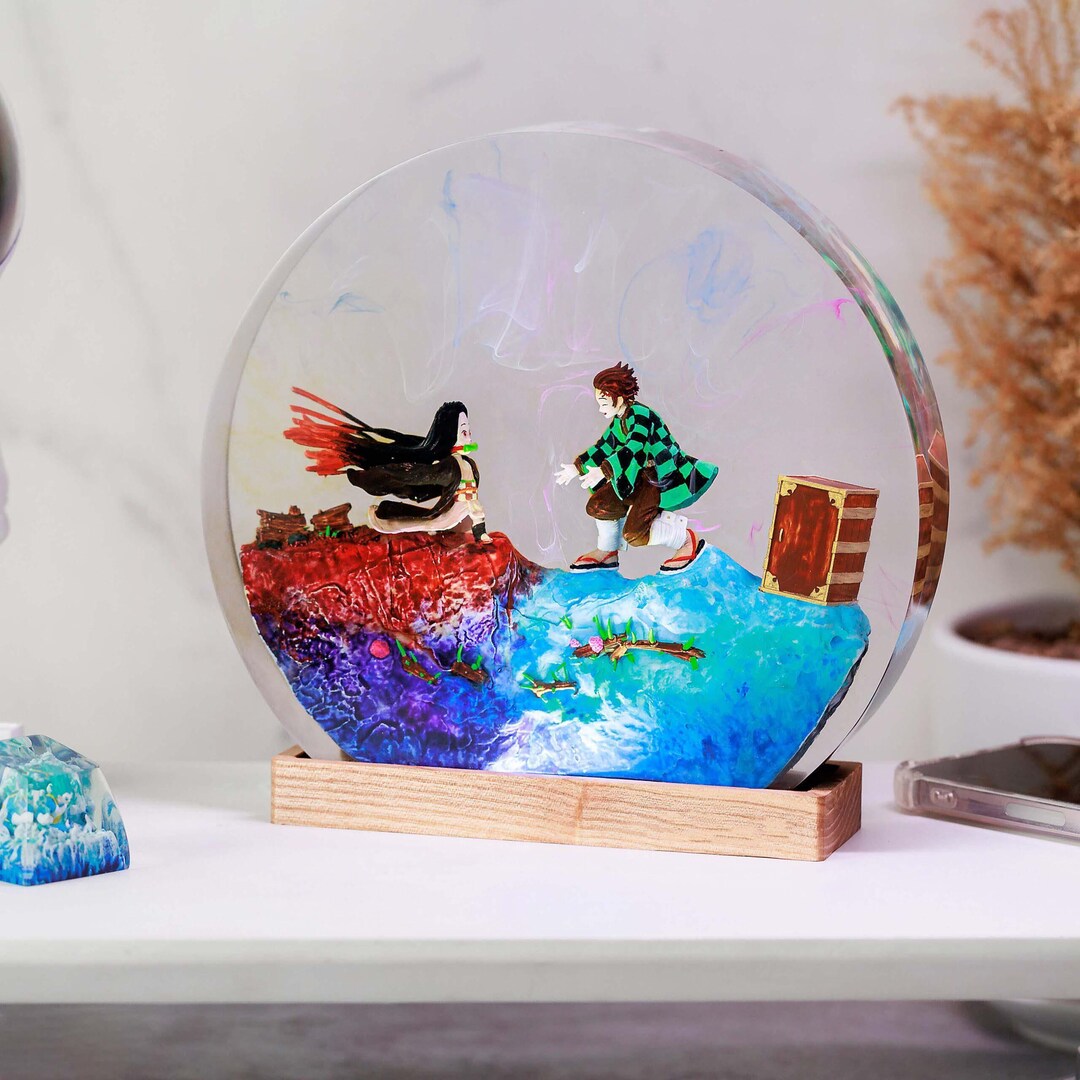 Tanjiro & Nezuko Demon Slayer Resin Lamp Resin Epoxy Diorama Lamp ...