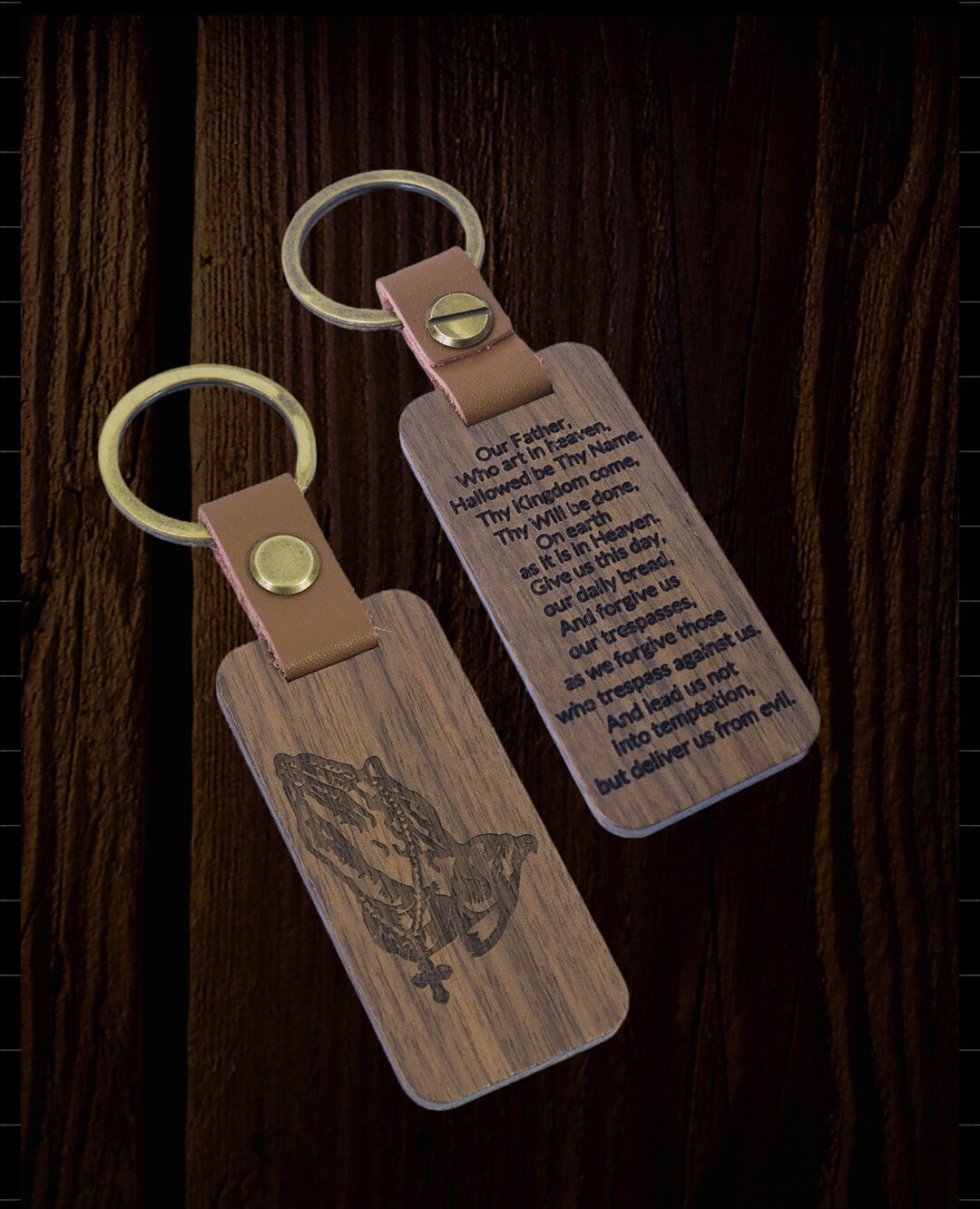 Laser Engraved Walnut Key Ring: Prayer Hands, the Lord's Prayer Gift ...