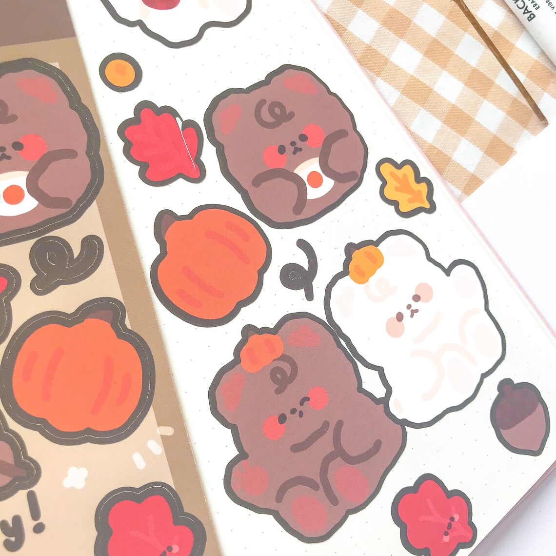 Autumn Buddies Sticker Sheet/kawaii Autumn Bear Sticker/cute | Etsy