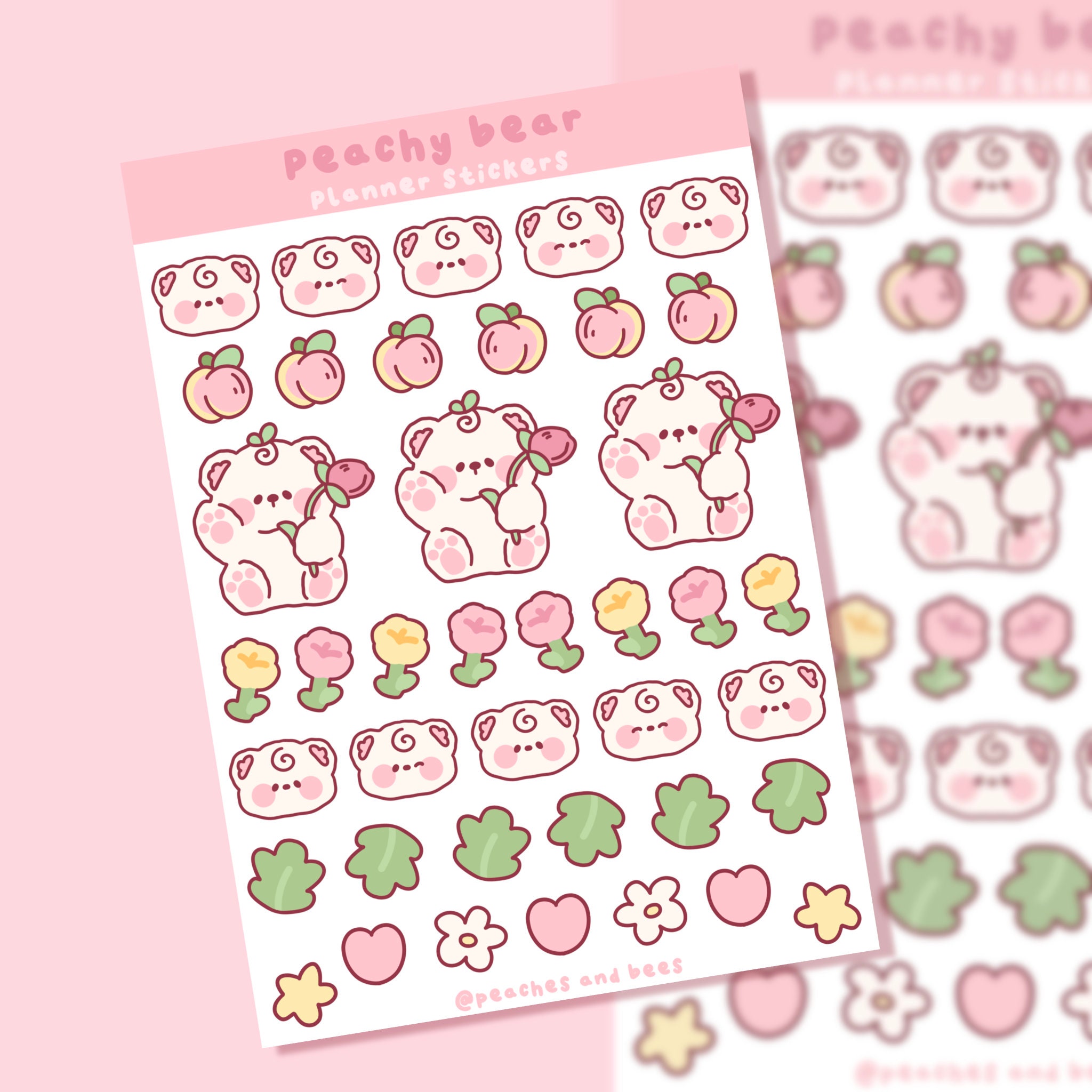 Peaches and Bears Sticker Sheet/planner Stickers/kawaii Bear - Etsy UK