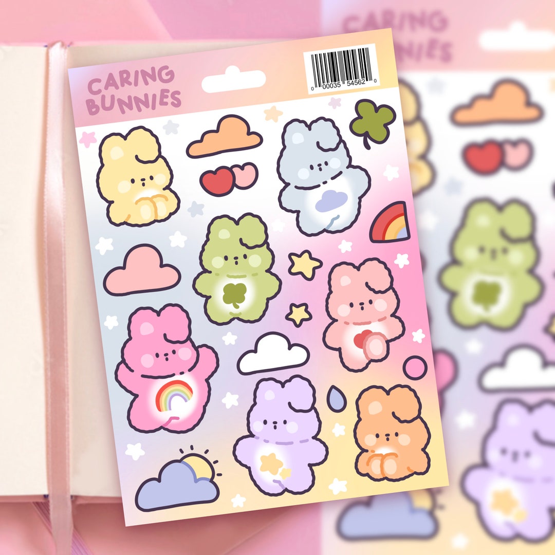 Rainbow Bunnies Sticker Sheet /cute Colourful Rabbit Character/kawaii ...