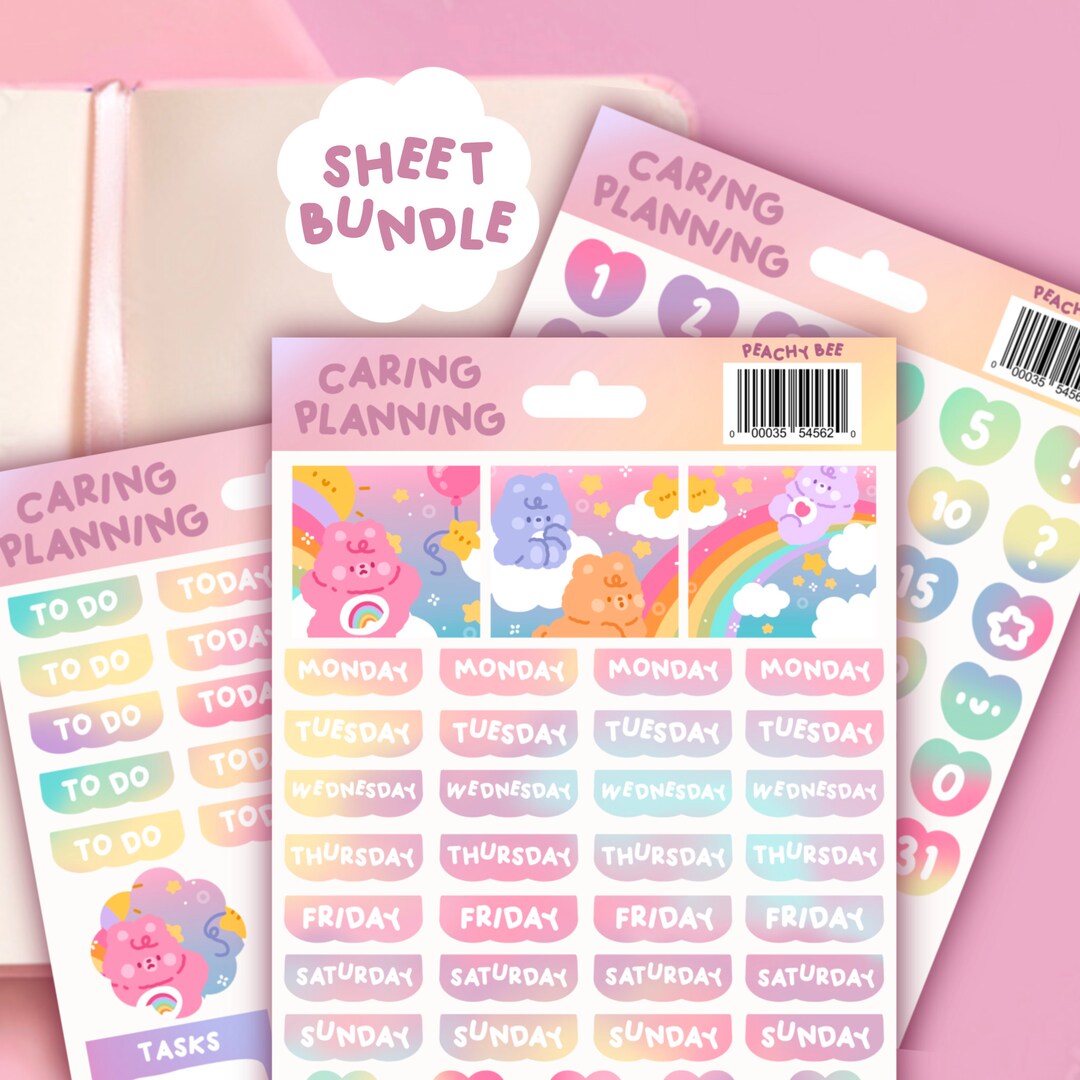 Rainbow Bears Sticker Sheet Bundle /cute Journal Pack /kawaii Planner ...