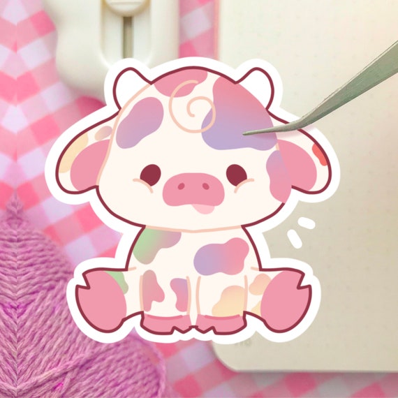 Rainbow Cow Sticker/cute Rainbow Sticker/kawaii Cow | Etsy UK