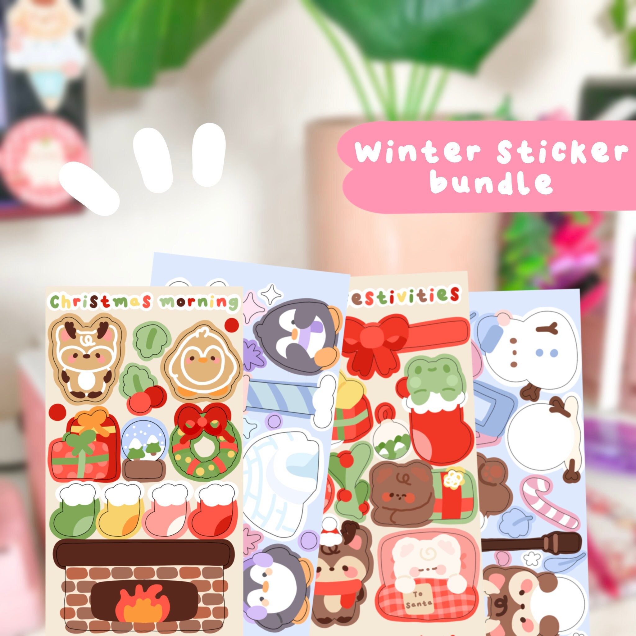 Christmas Winter Sticker Sheet Bundle Reindeer Sticker/cute | Etsy