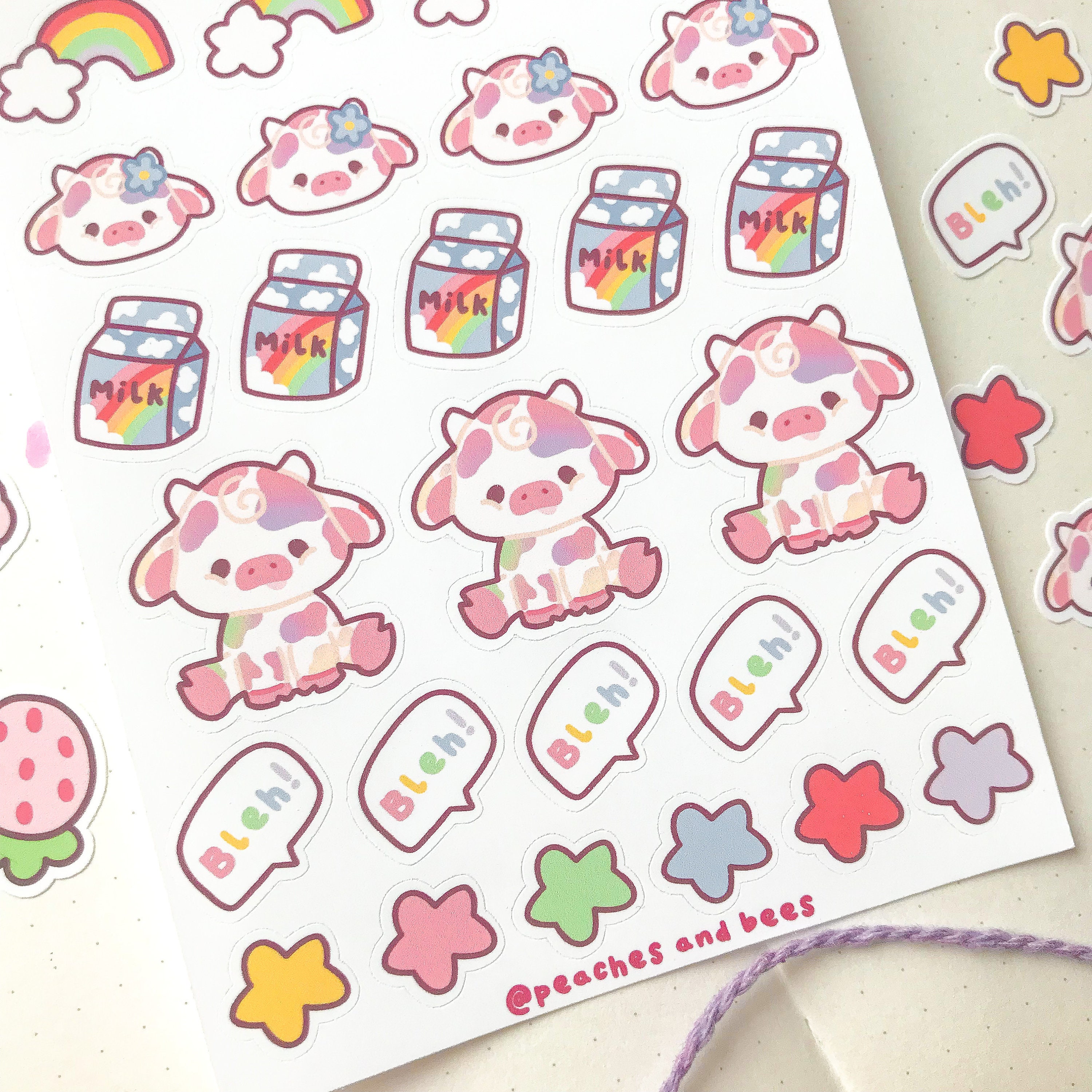 Cute Cow Sticker Sheet/cute Planner Stickers/ Cute Cottagecore | Etsy