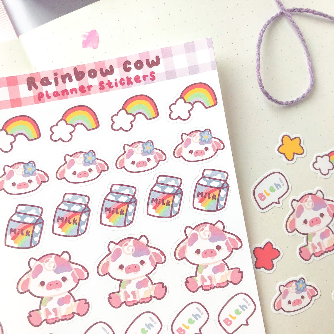 Cute Cow Sticker Sheet/cute Planner Stickers/ Cute Cottagecore | Etsy