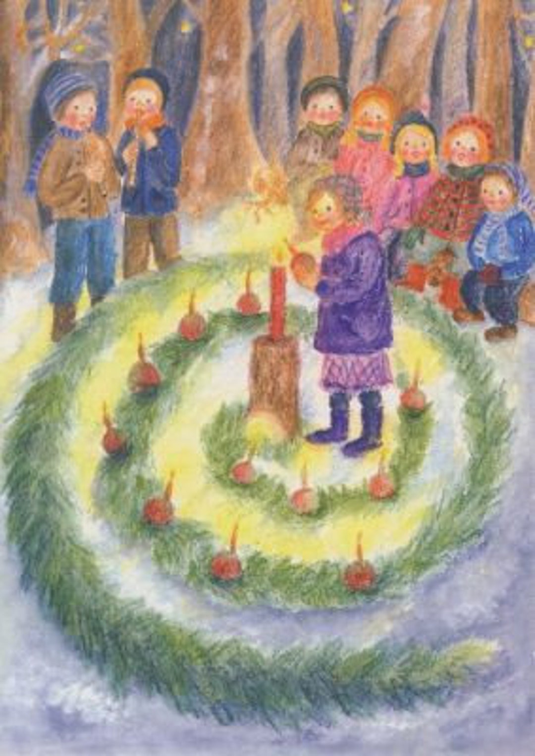 Postcard Seasonal Card Art Card Children's Card Advent Garden in the ...