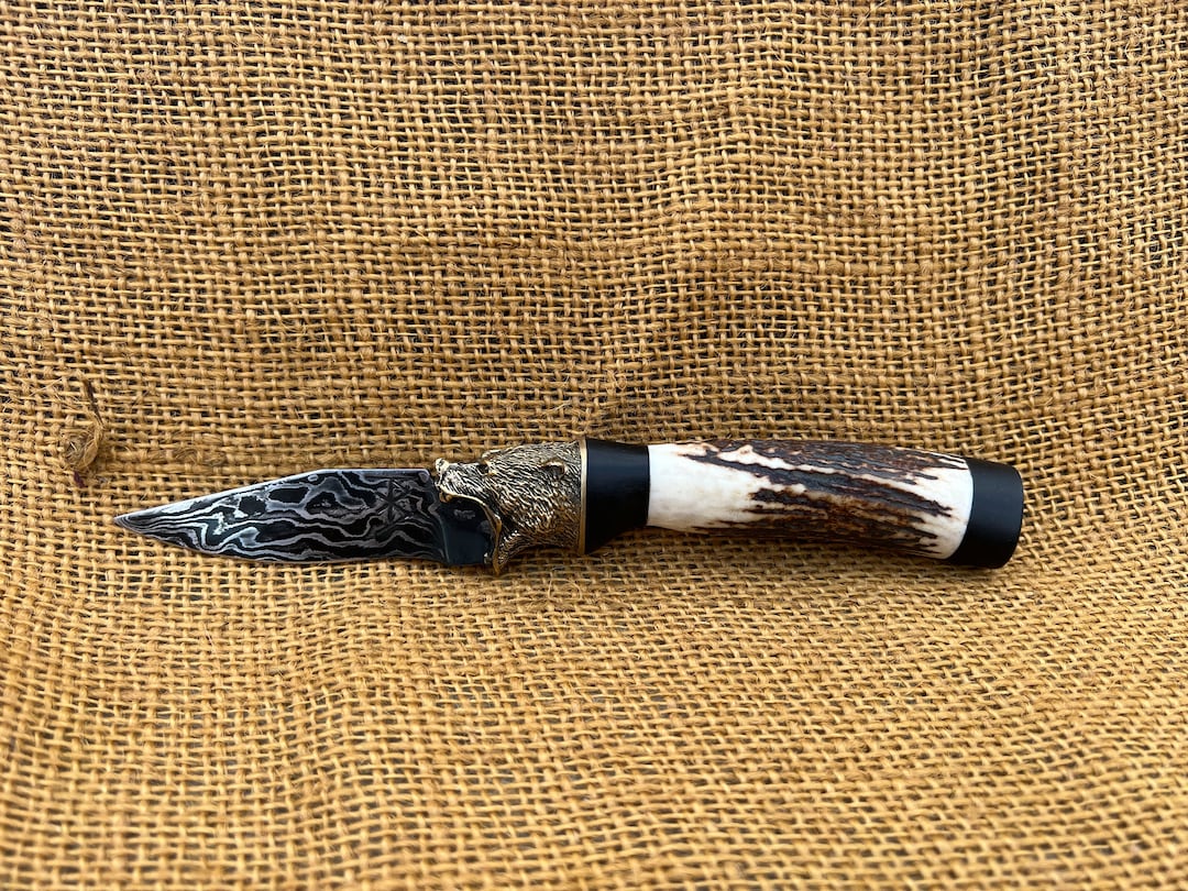 Bear Head Damascus Knife - Etsy