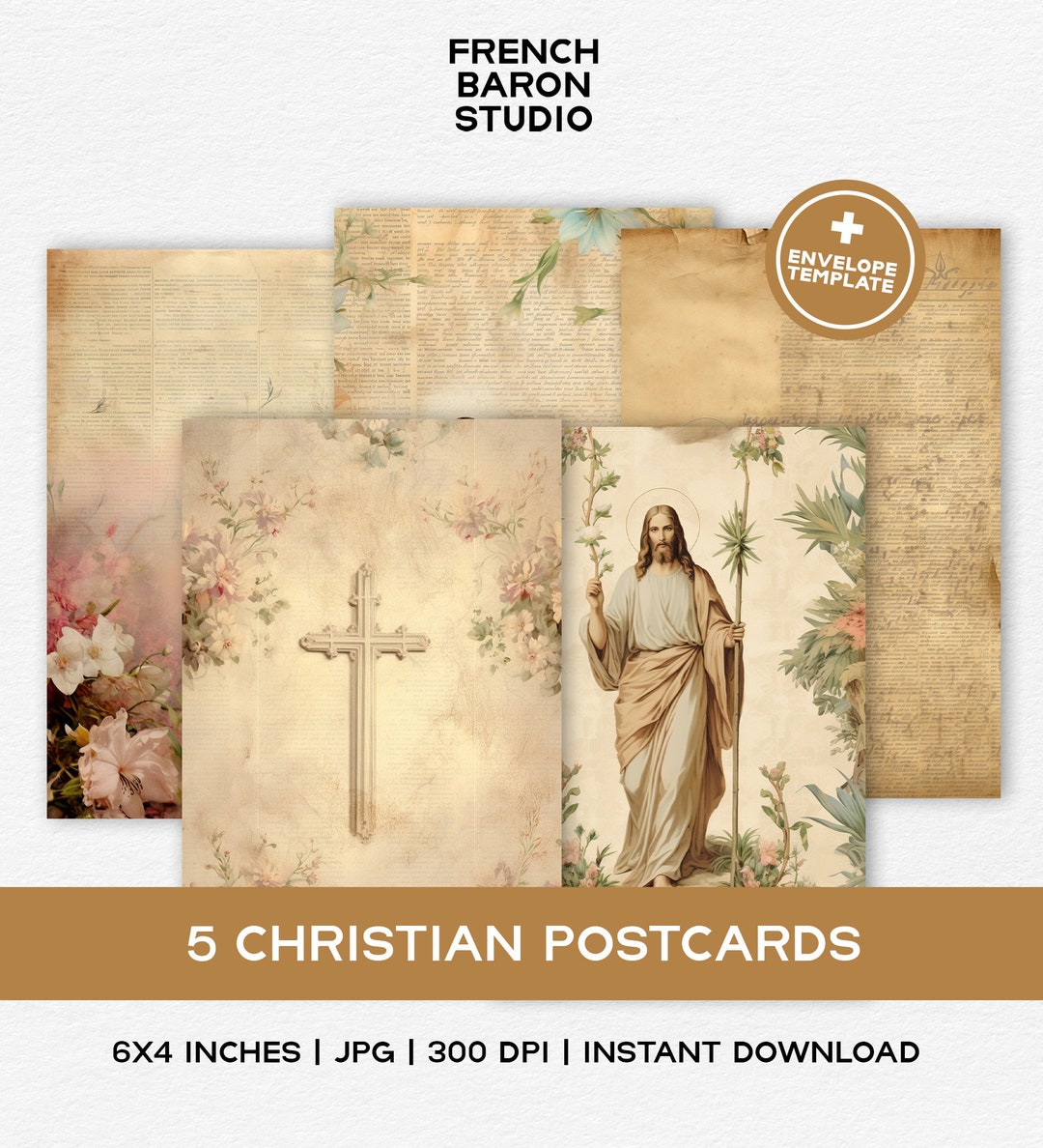 5 Printable Postcards Christian Envelope, DIY Postcards Religious Bible ...