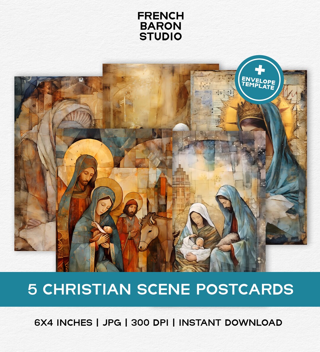 Printable Christian Postcards Envelope, Set of 5 Religious Vatican ...
