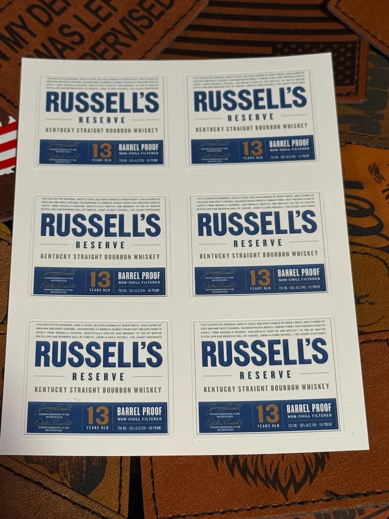 Russell’s Reserve 13 Year Mini Bottle Labels: Tasting Kit Stickers - Etsy