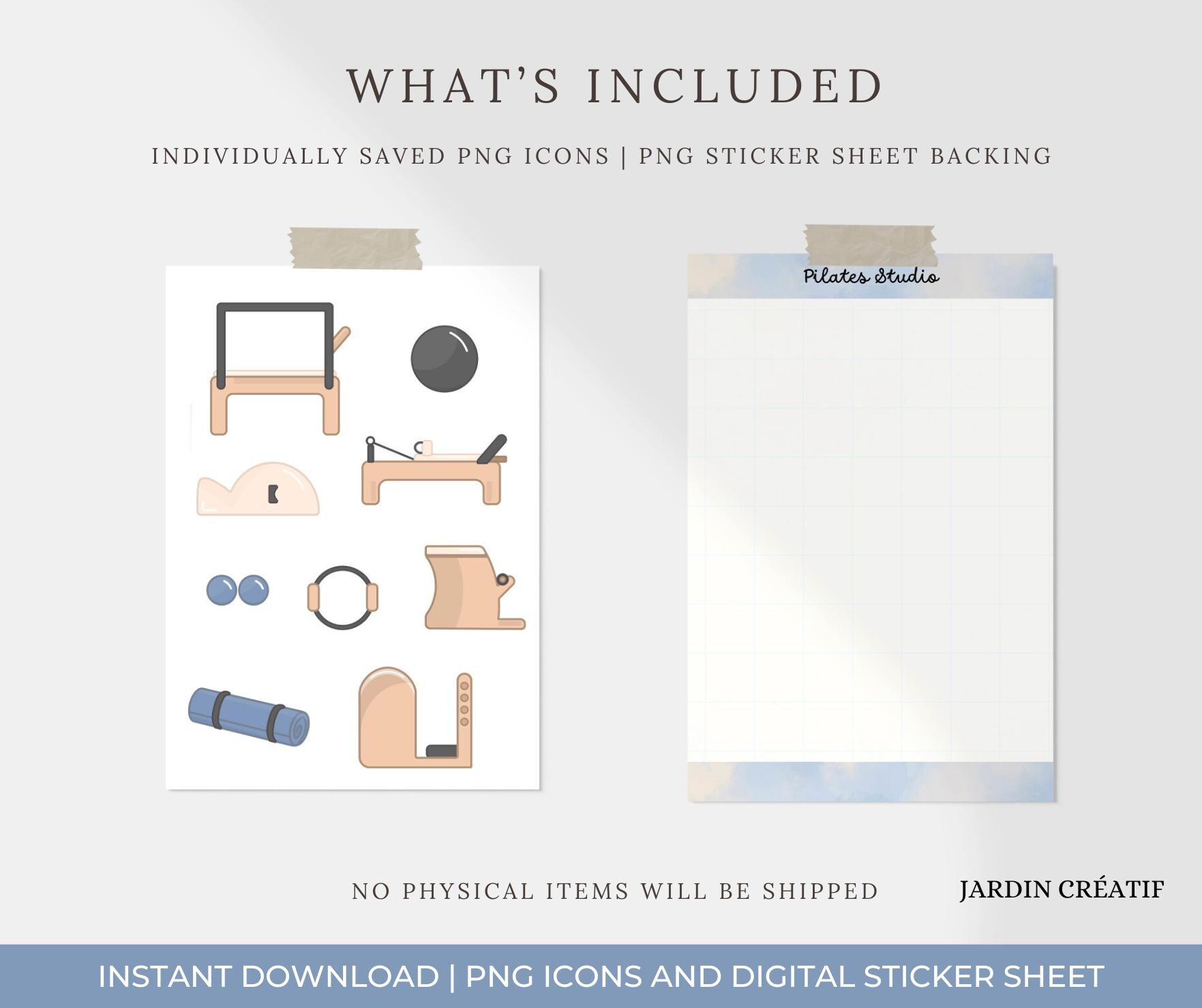 Digital Pilates Stickers Sheet | PNG Flat Pilates Apparatus Icons and ...