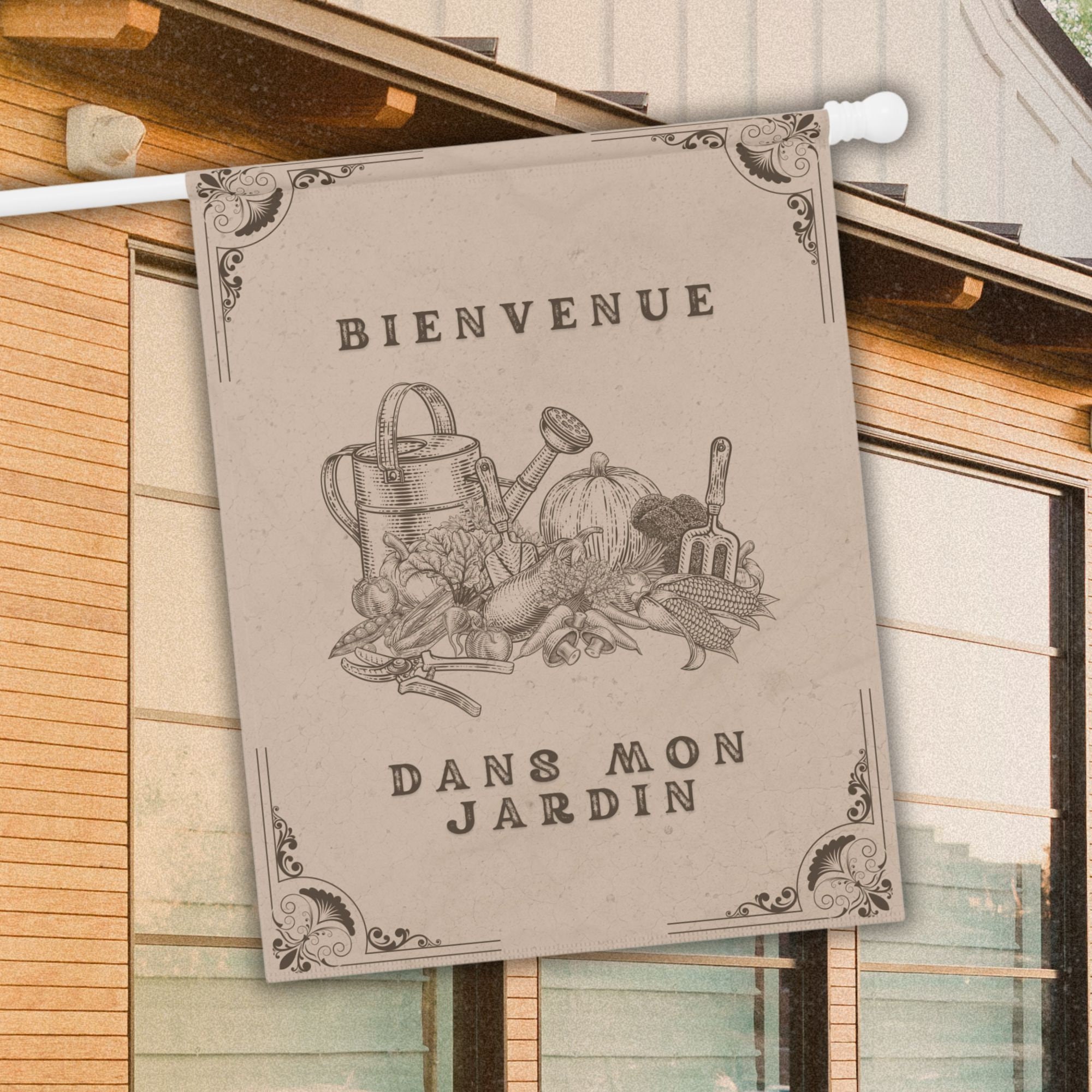 Retro "bienvenue Dans Mon Jardin" Garden Flag | Vintage French Welcome ...