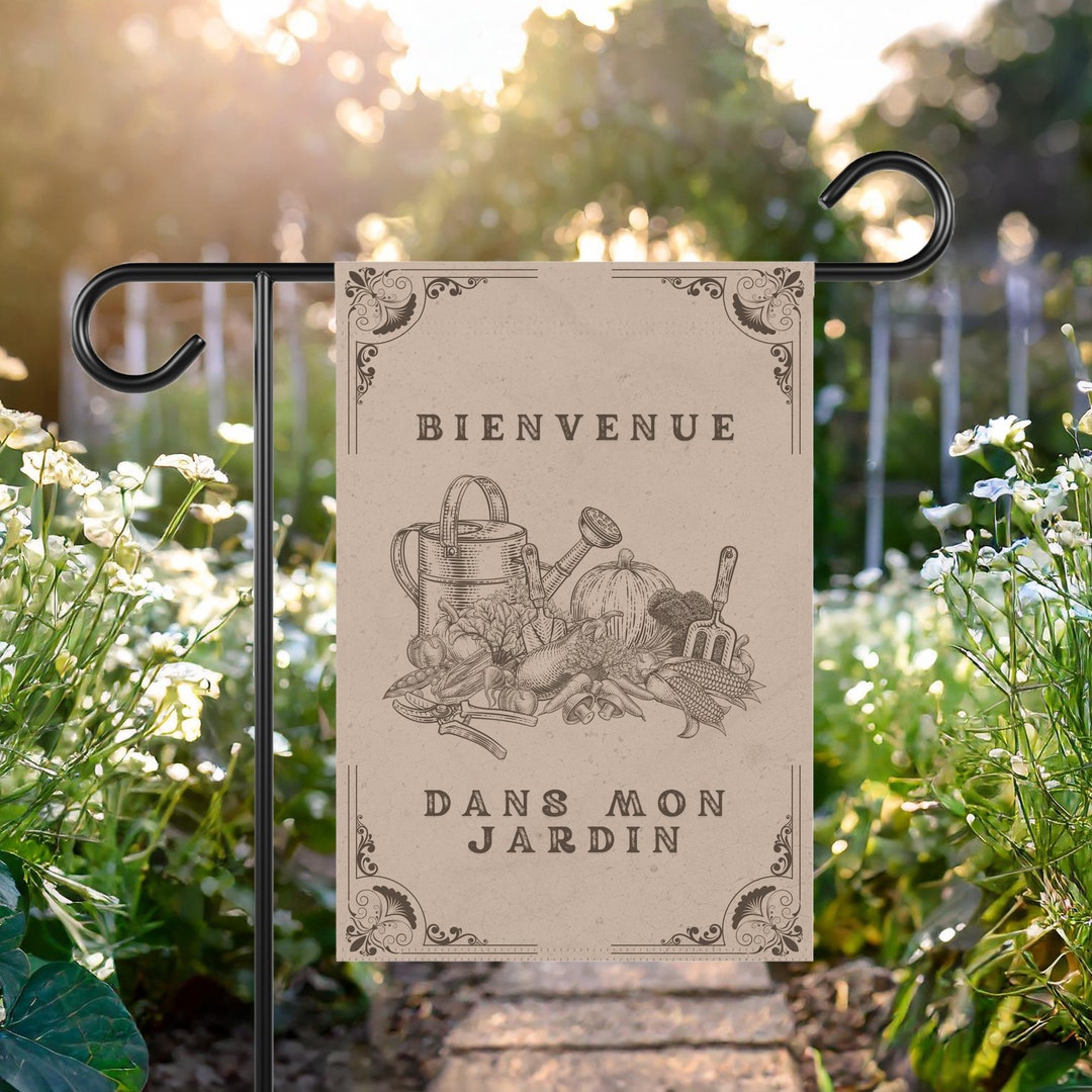 Retro "bienvenue Dans Mon Jardin" Garden Flag | Vintage French Welcome ...