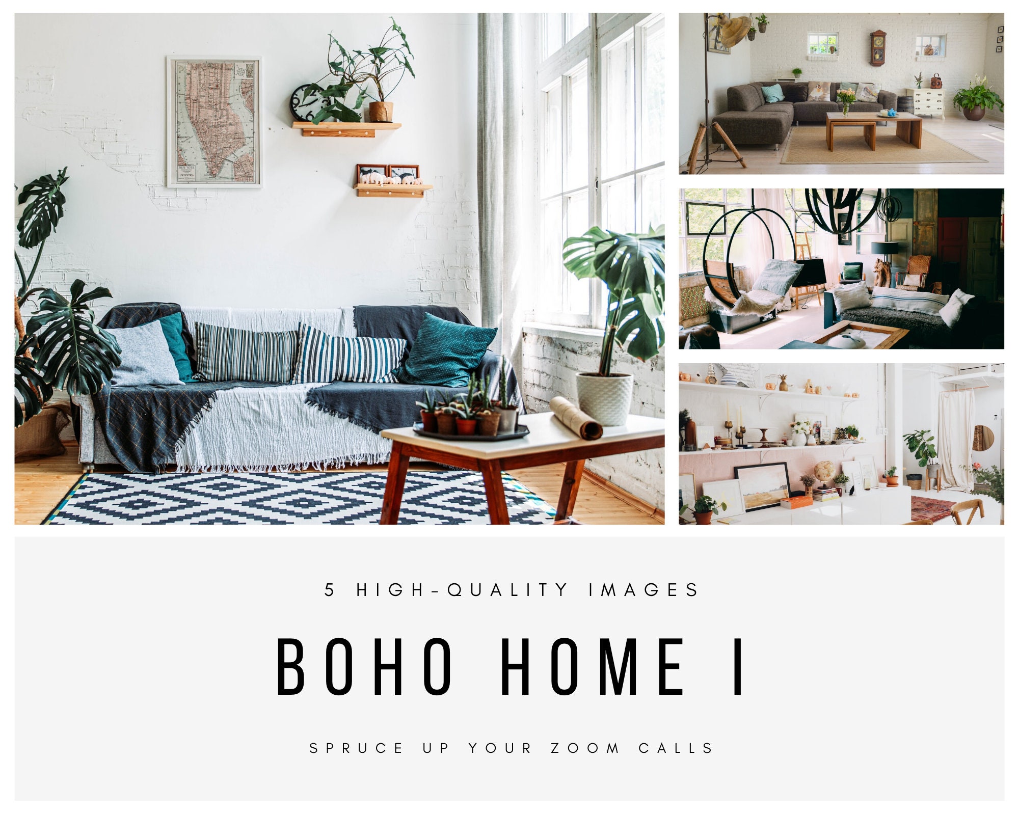 Zoom Backgrounds – Boho Home Pack I – 5 Backdrop Images for Online Zoom ...