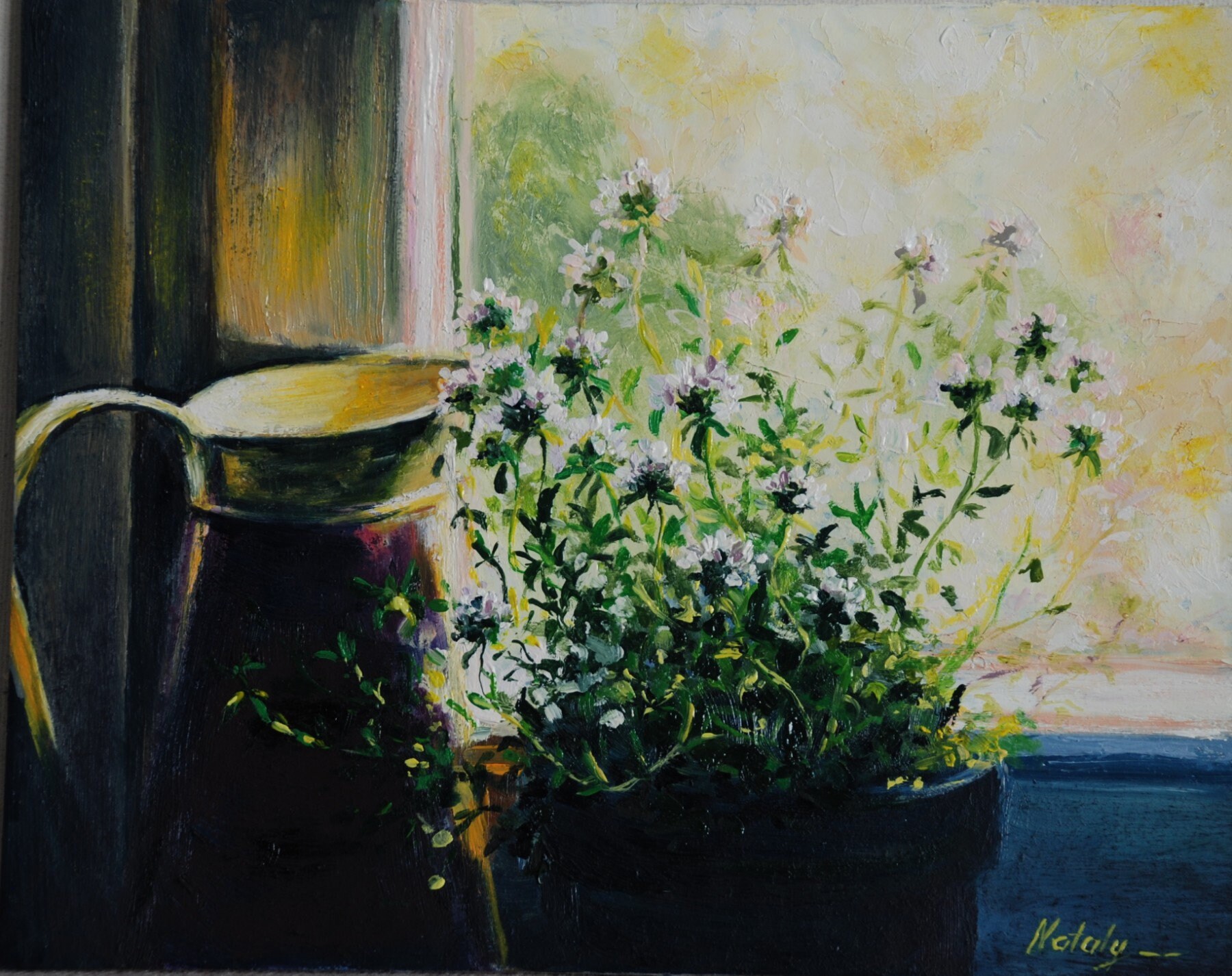 Still Life with Window and Flowers original watercolor Wall Hangings ...