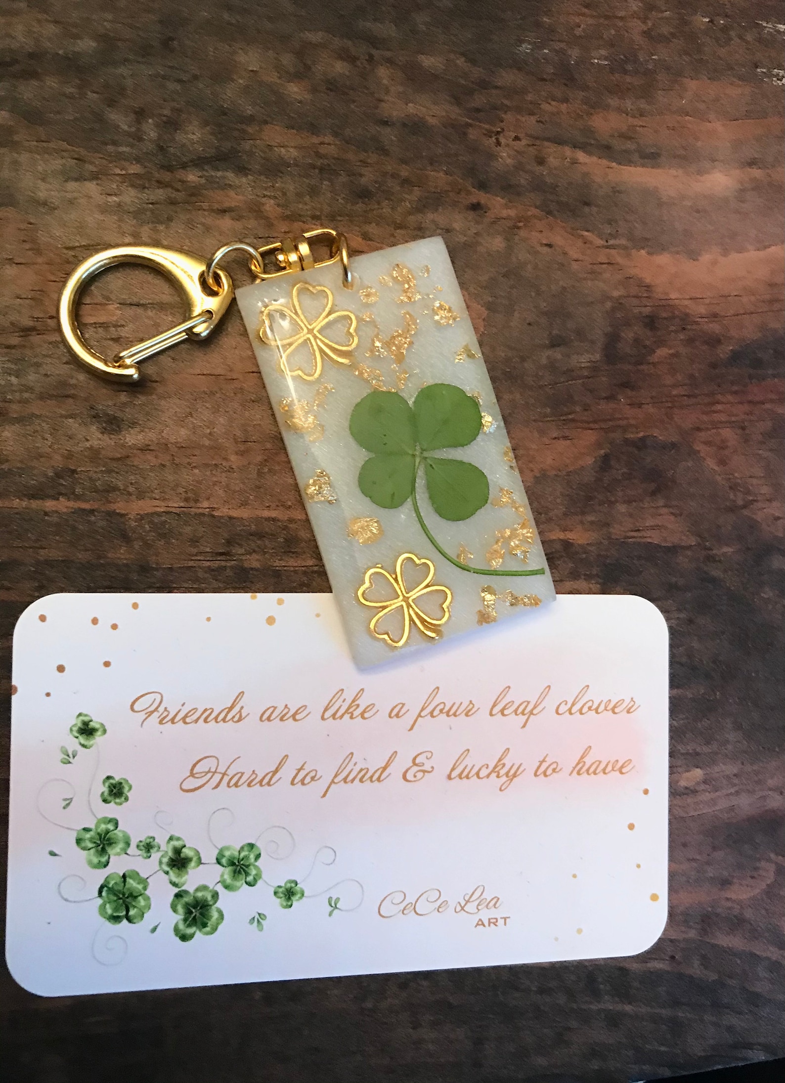 Pressed four leaf clover keychain lucky gift unique gift | Etsy