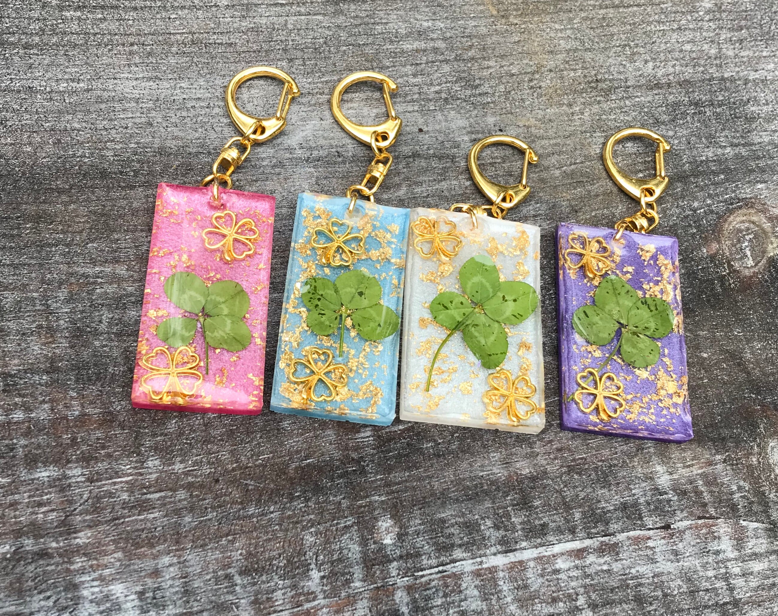 Pressed four leaf clover keychain lucky gift unique gift | Etsy