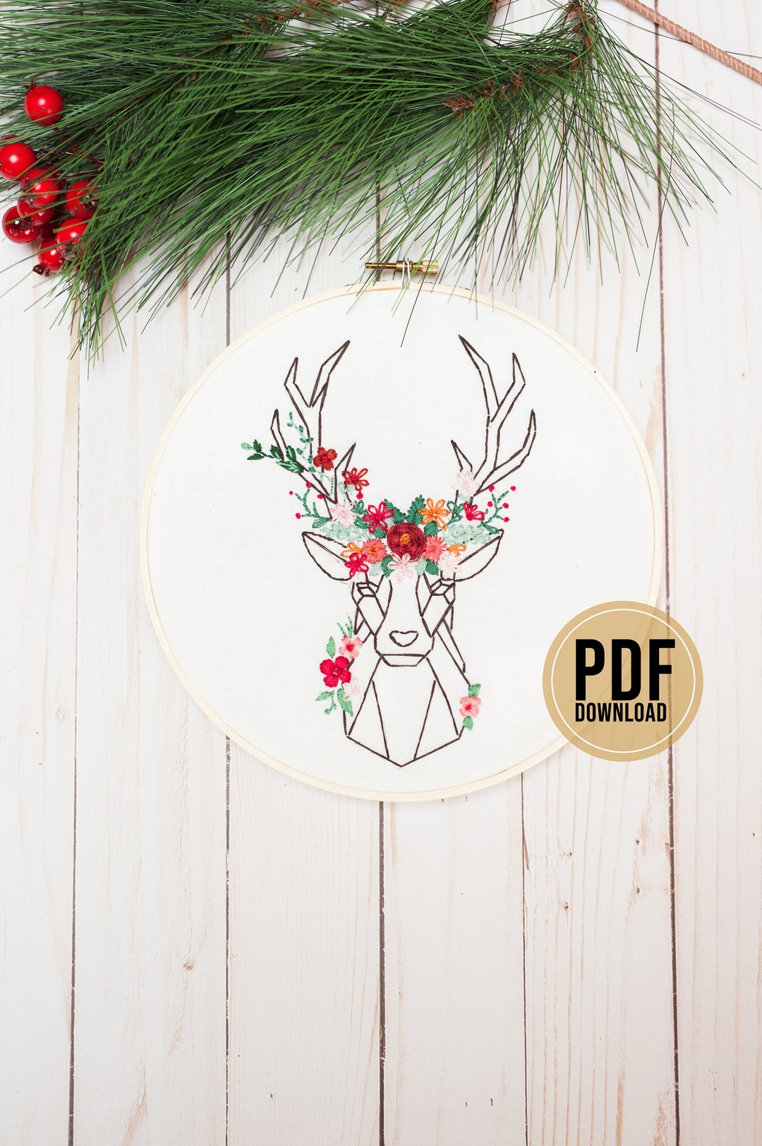 Christmas Embroidery Pattern / Reindeer Embroidery Pattern PDF ...