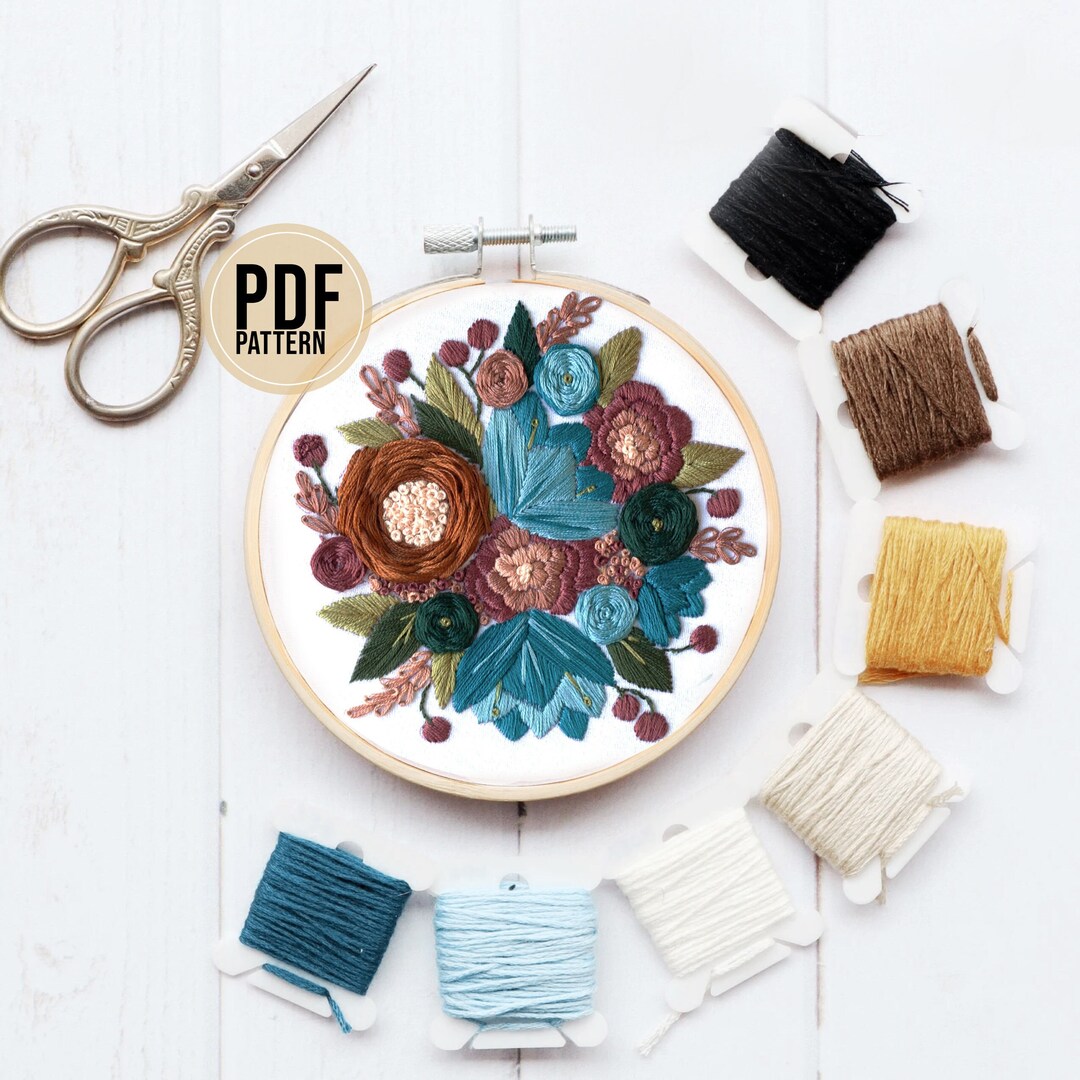Floral Embroidery Pattern, Warm Colors, Beginner Sewing (PDF Pattern ...