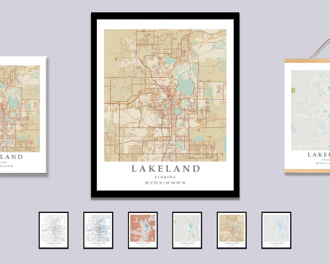 Lakeland FL City Map Print Lakeland Street Map Poster Lakeland - Etsy