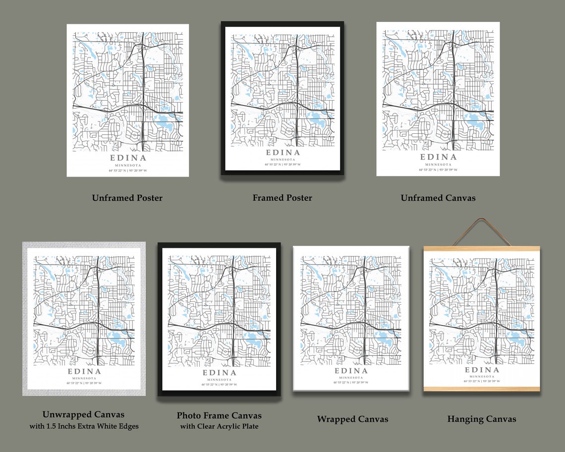 Edina MN City Map Print Edina Street Map Poster Edina City | Etsy