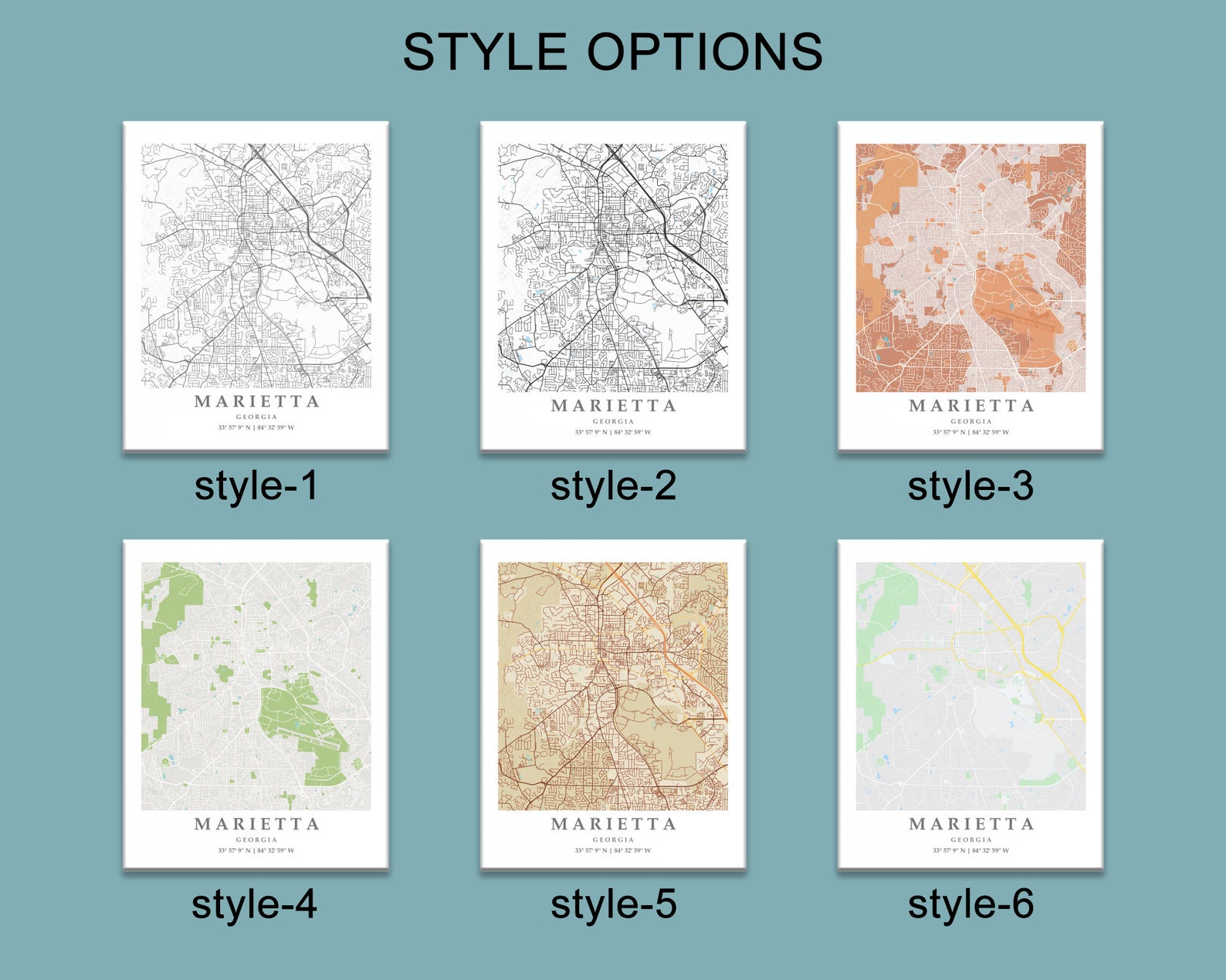 Marietta GA City Map Print Marietta Street Map Poster Marietta - Etsy