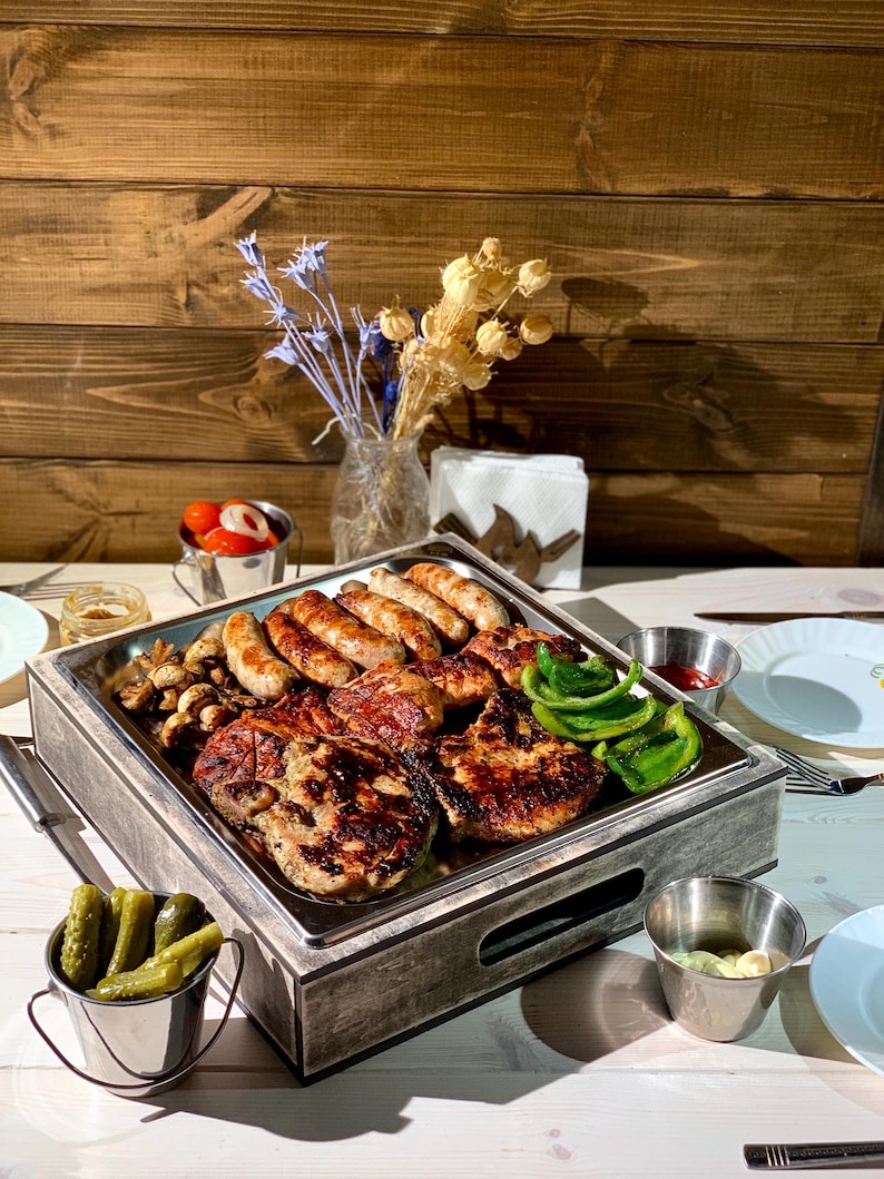 Engraved BBQ Board: Wooden Meat Serving Tray With Warmer - Etsy