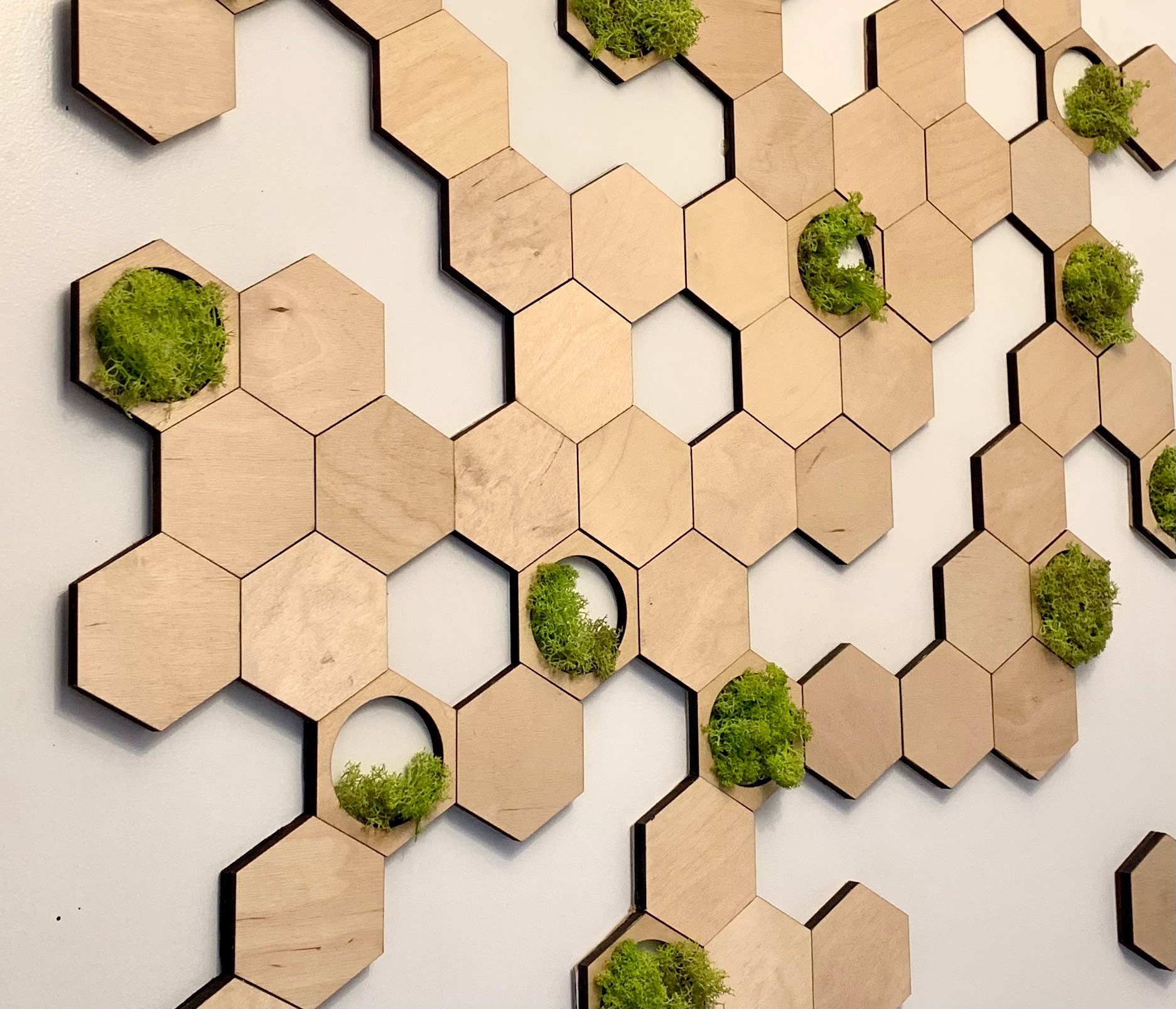 Hexagon Wood & Moss Wall Art,hexagon Wall Tiles, Hexagon Wall Decor ...