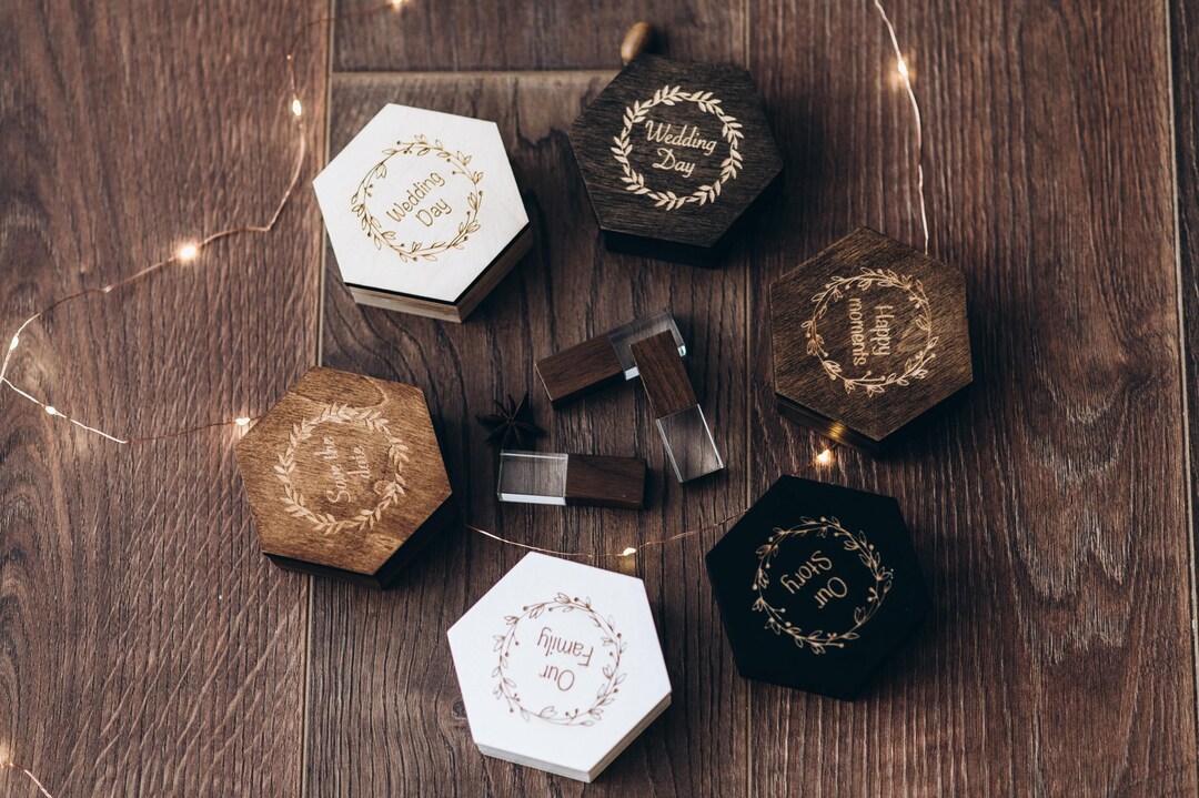 Engraved Hexagonal Wooden USB Box: Personalized Wedding Keepsake - Etsy