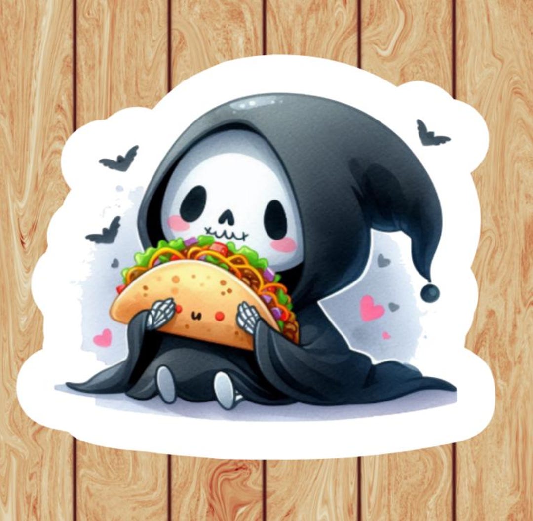 Grim Reaper Taco Vinyl Sticker, Funny Sticker, Laptop Sticker, Quirky ...