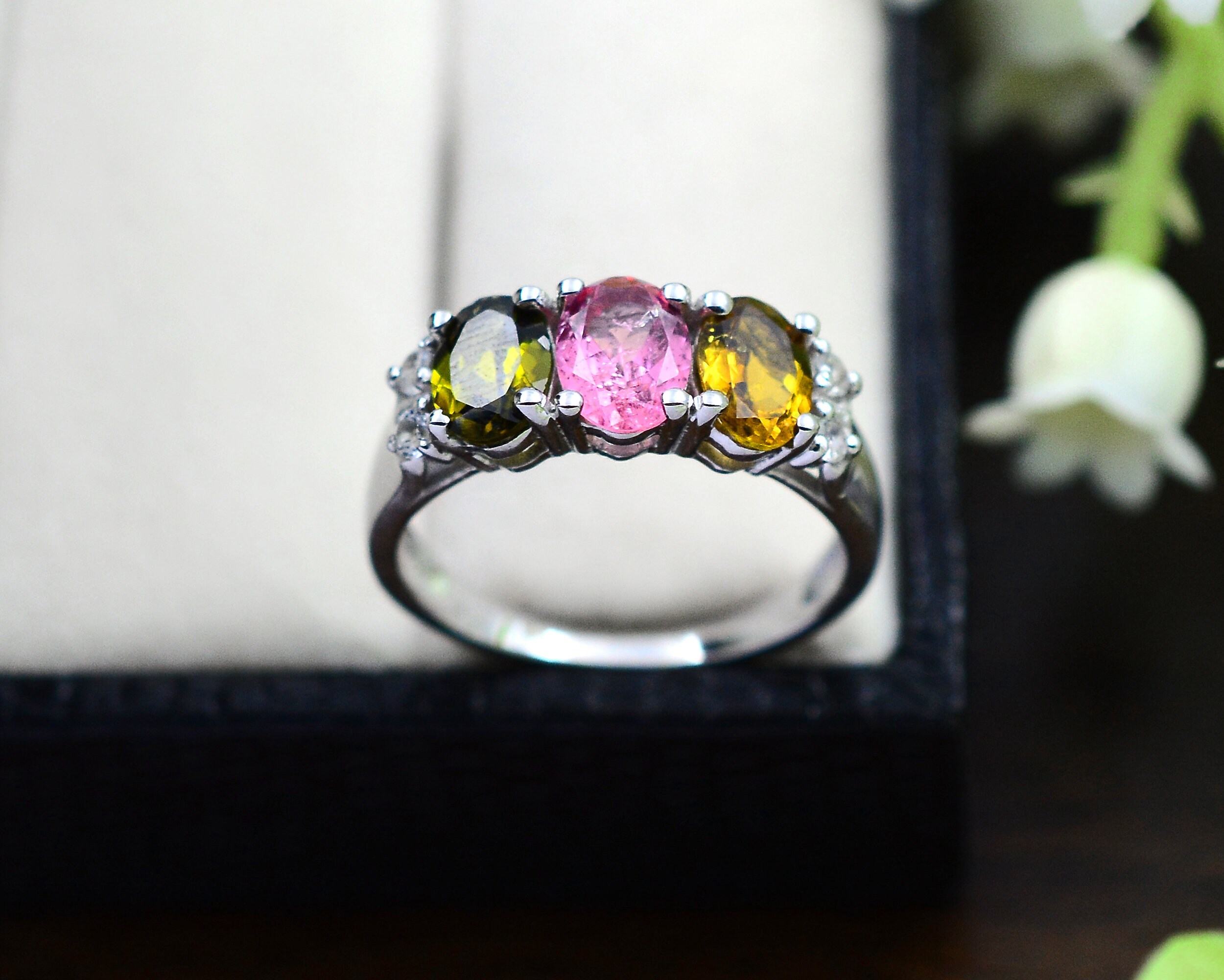 Natural Multi Tourmaline Ring/ 925 Sterling Silver/ Three - Etsy