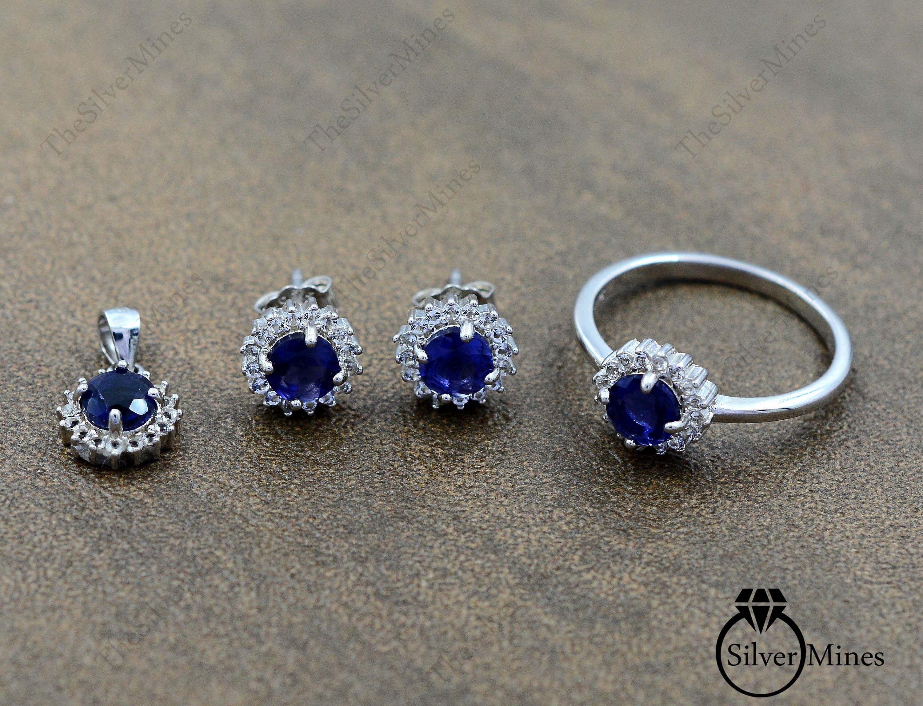 Natural Sapphire Jewelry Set/ 925 Sterling Silver/ Sapphire - Etsy